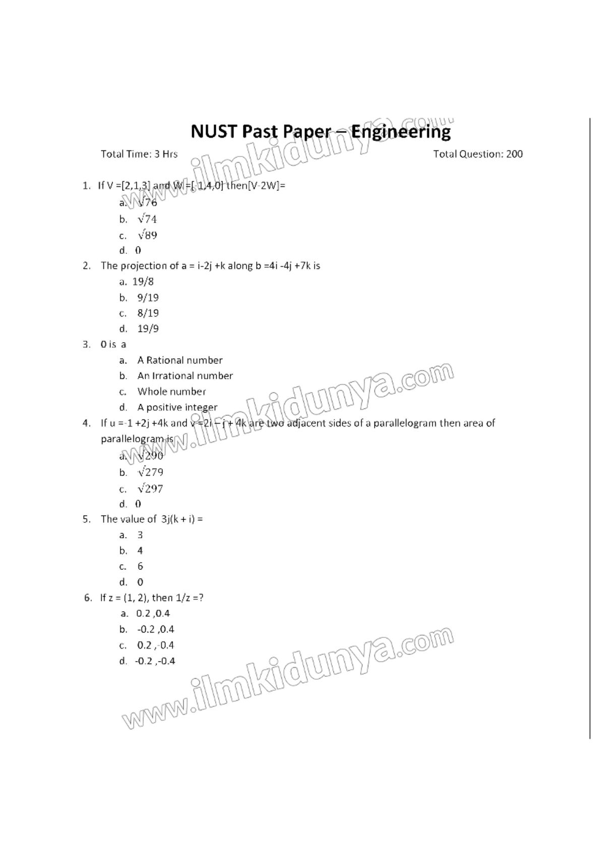 Math-net - Need past papers - NUST Past Paper Engineering Total Time: 3 ...