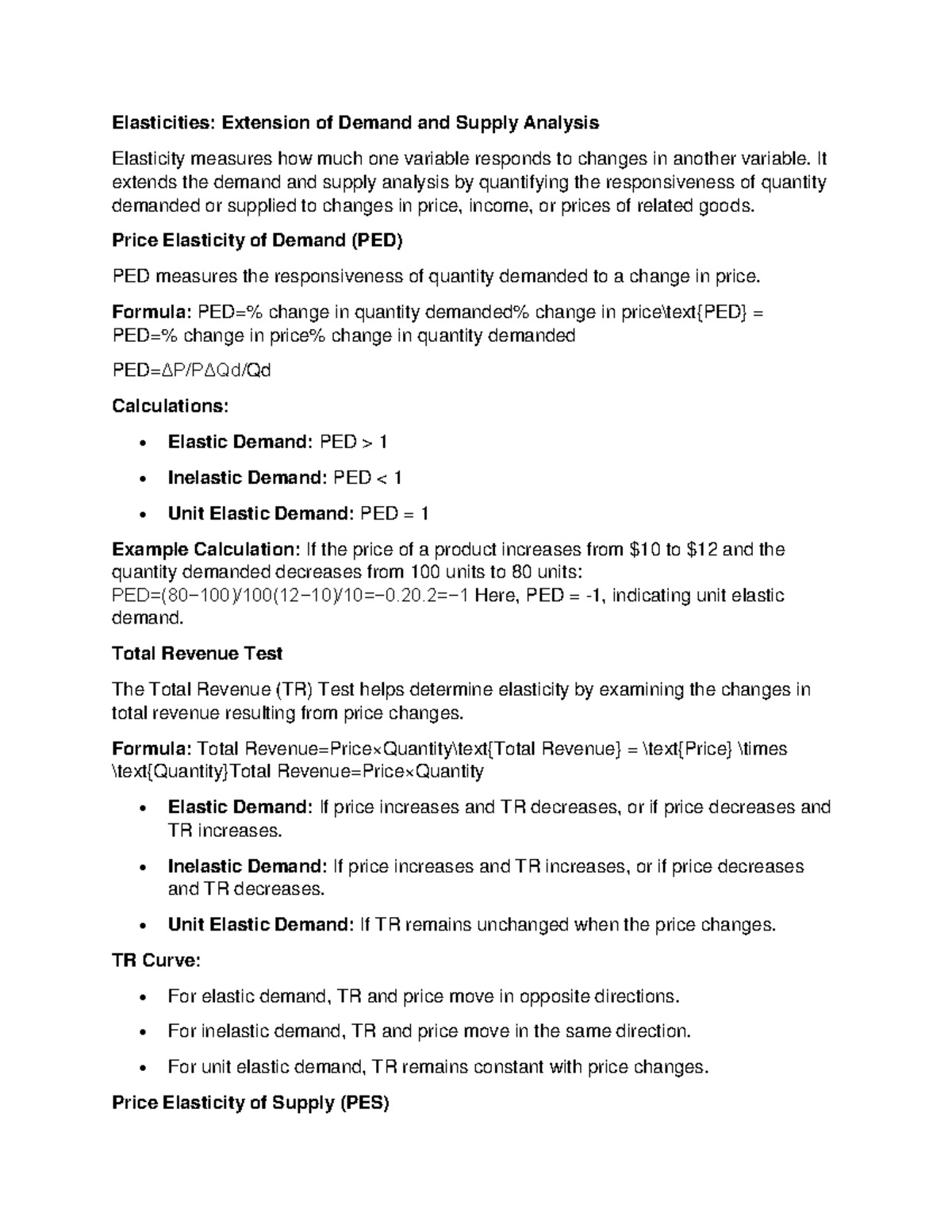 Elasticities - Summary Economics - Elasticities: Extension of Demand ...