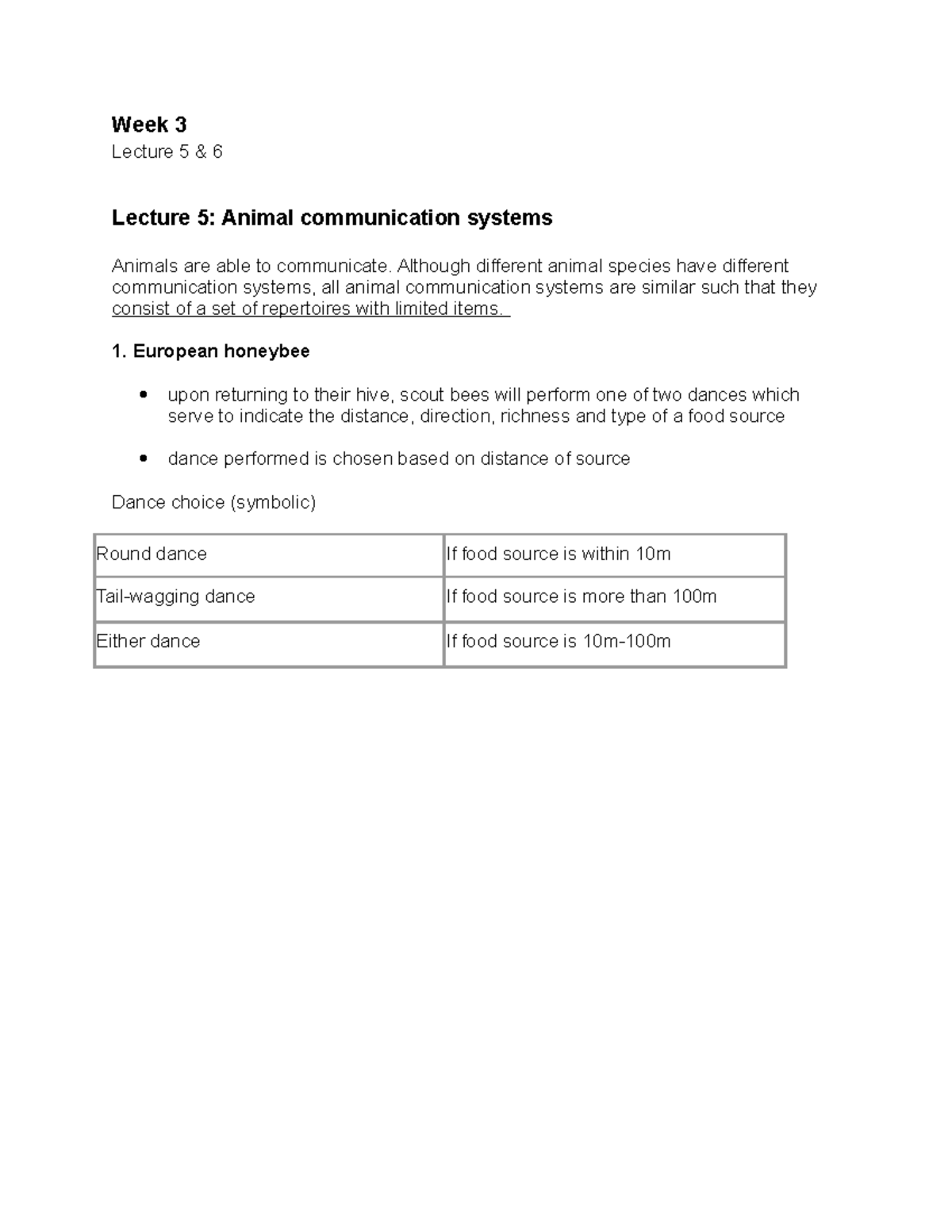 LING1001 (week 3 lecture notes): animal vs human communication systems ...