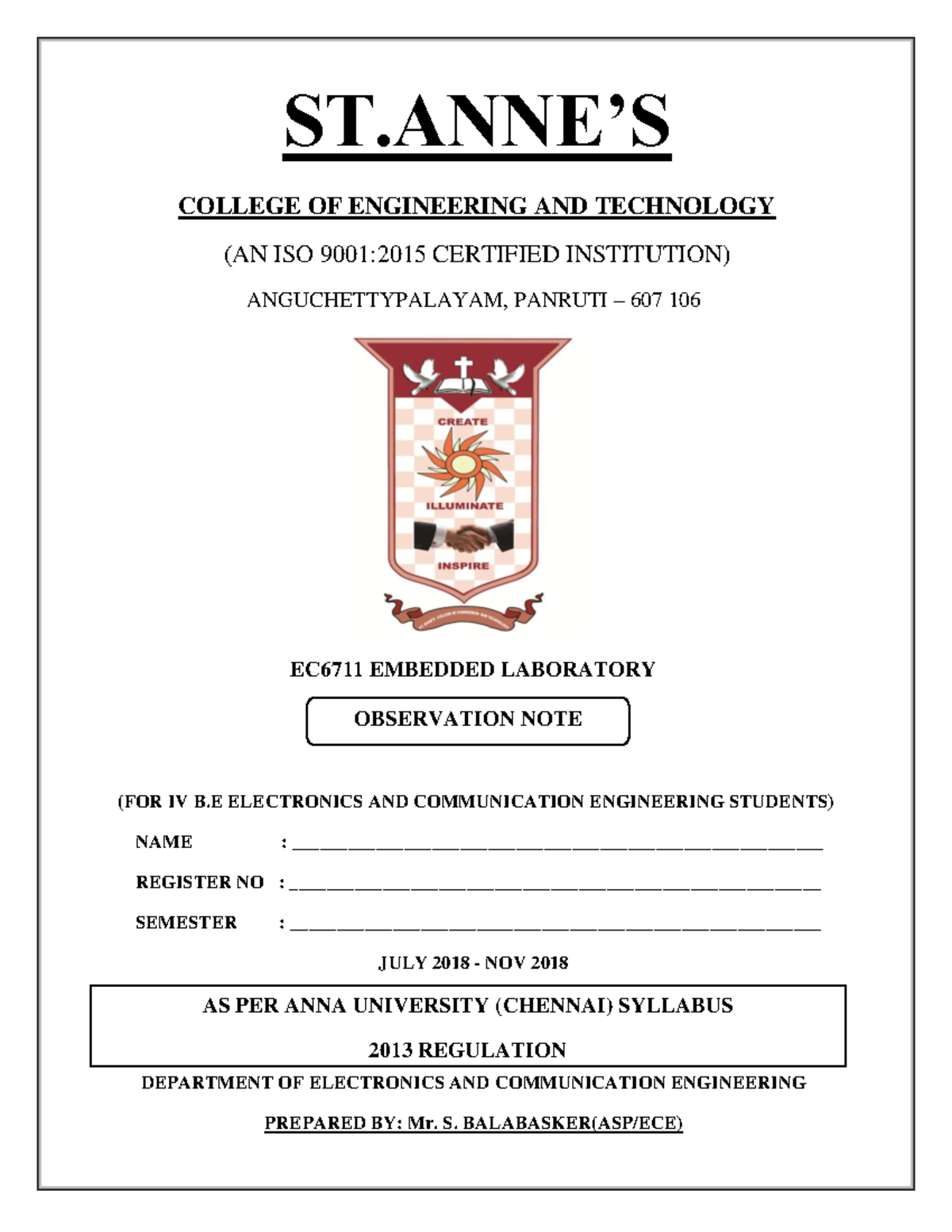 EC6712- Embedded Laboratory-1694195627-EC6711 LAB Manual - ST’S COLLEGE ...