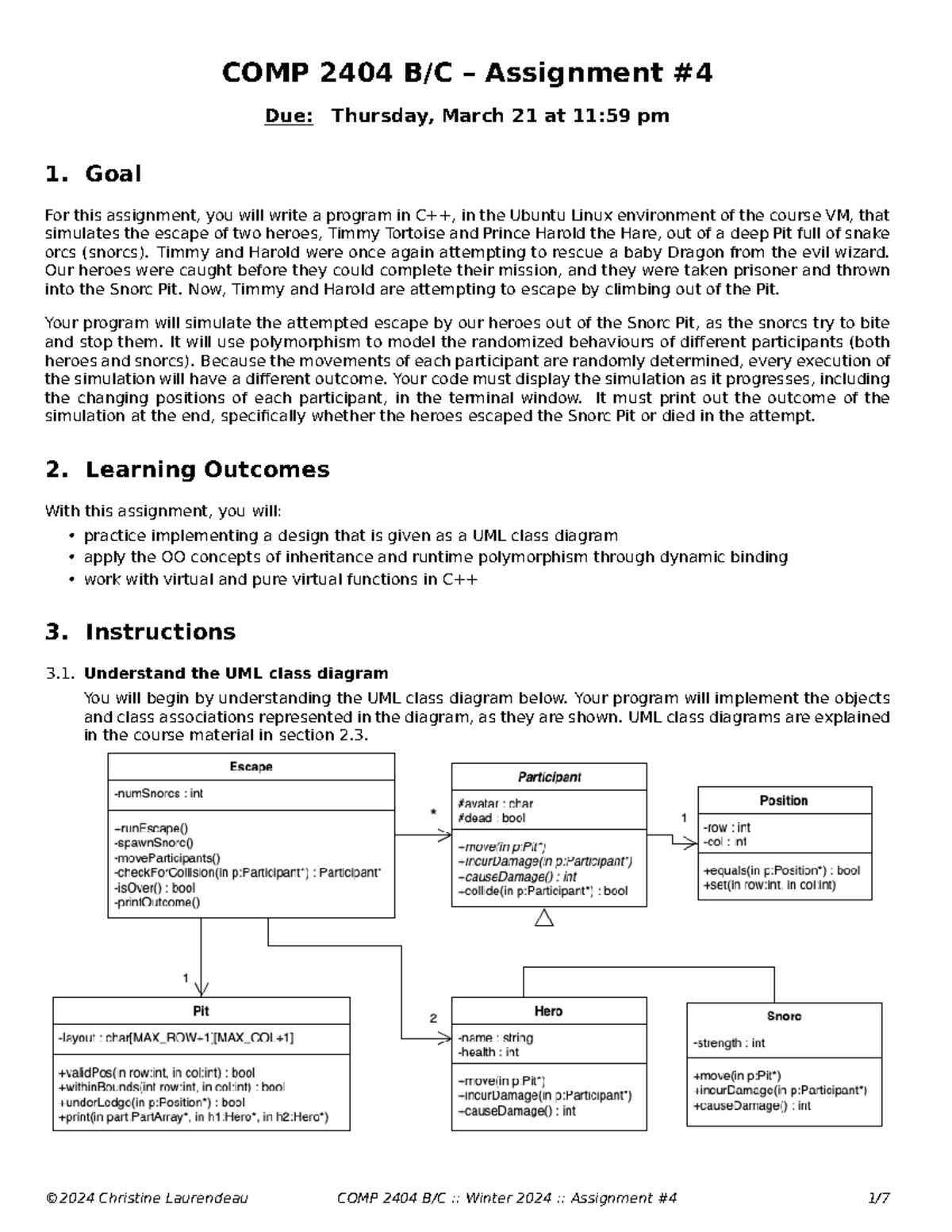A4 - Here is the assignment 4 specification document for christine laurendeau - COMP 2404 B/C ...