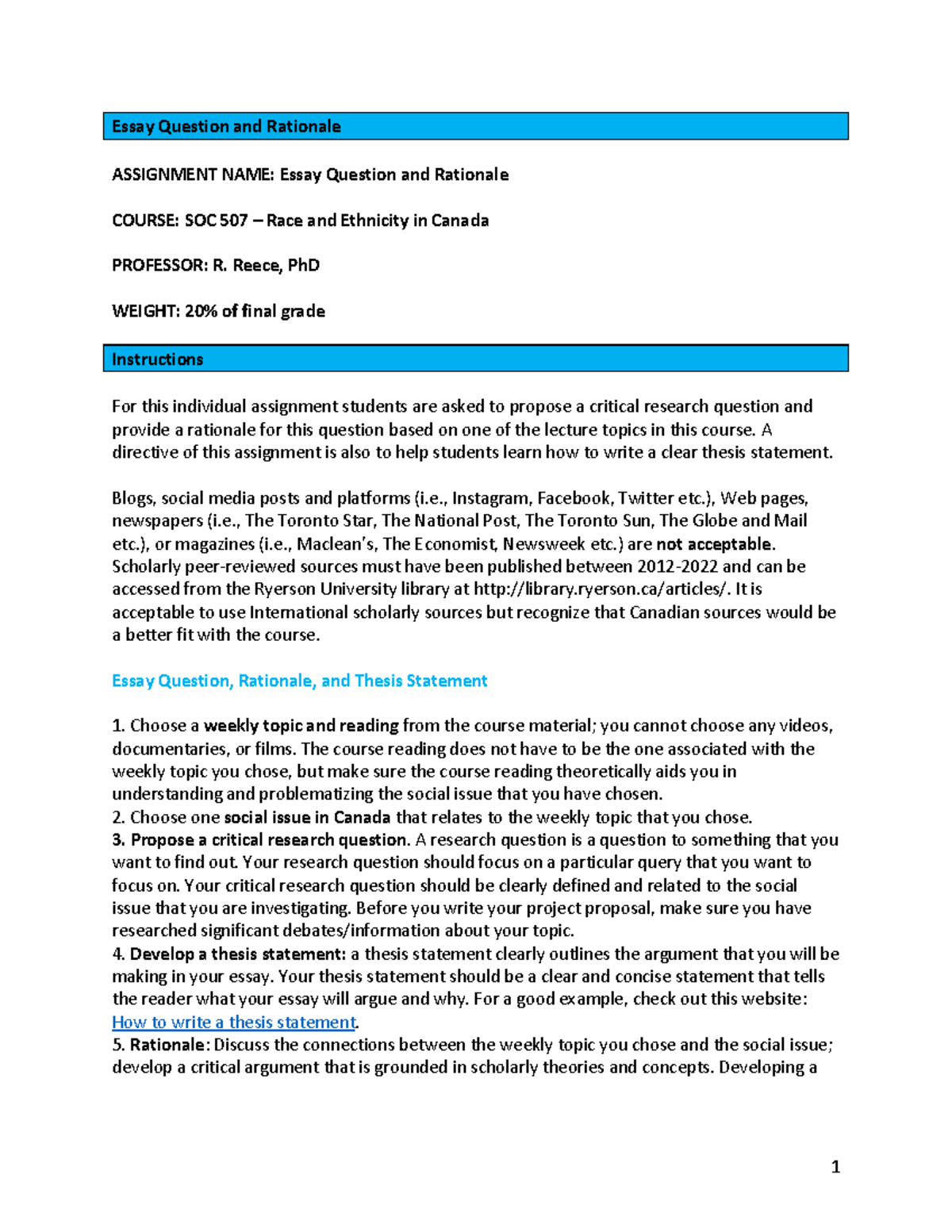 Essay Question and Rationale Assignment Guideline 2 - Essay Question ...