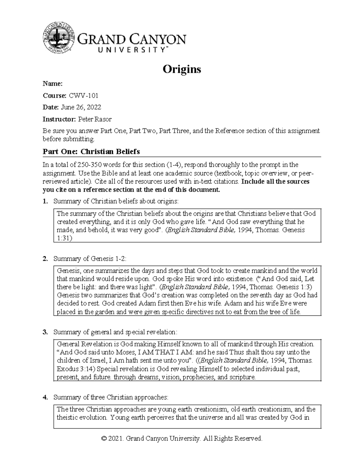 CWV-101 Topic 2 Origins-Online - Origins Name: Course: CWV- Date: June ...