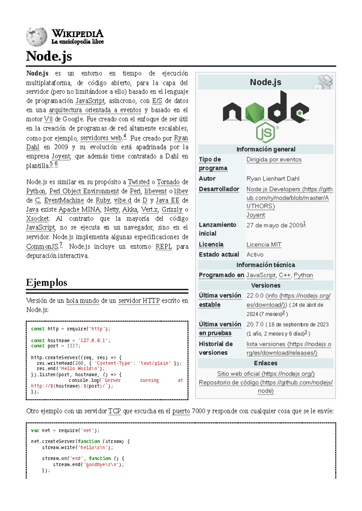 Node - node js - Node Información general Tipo de programa Dirigida por ...