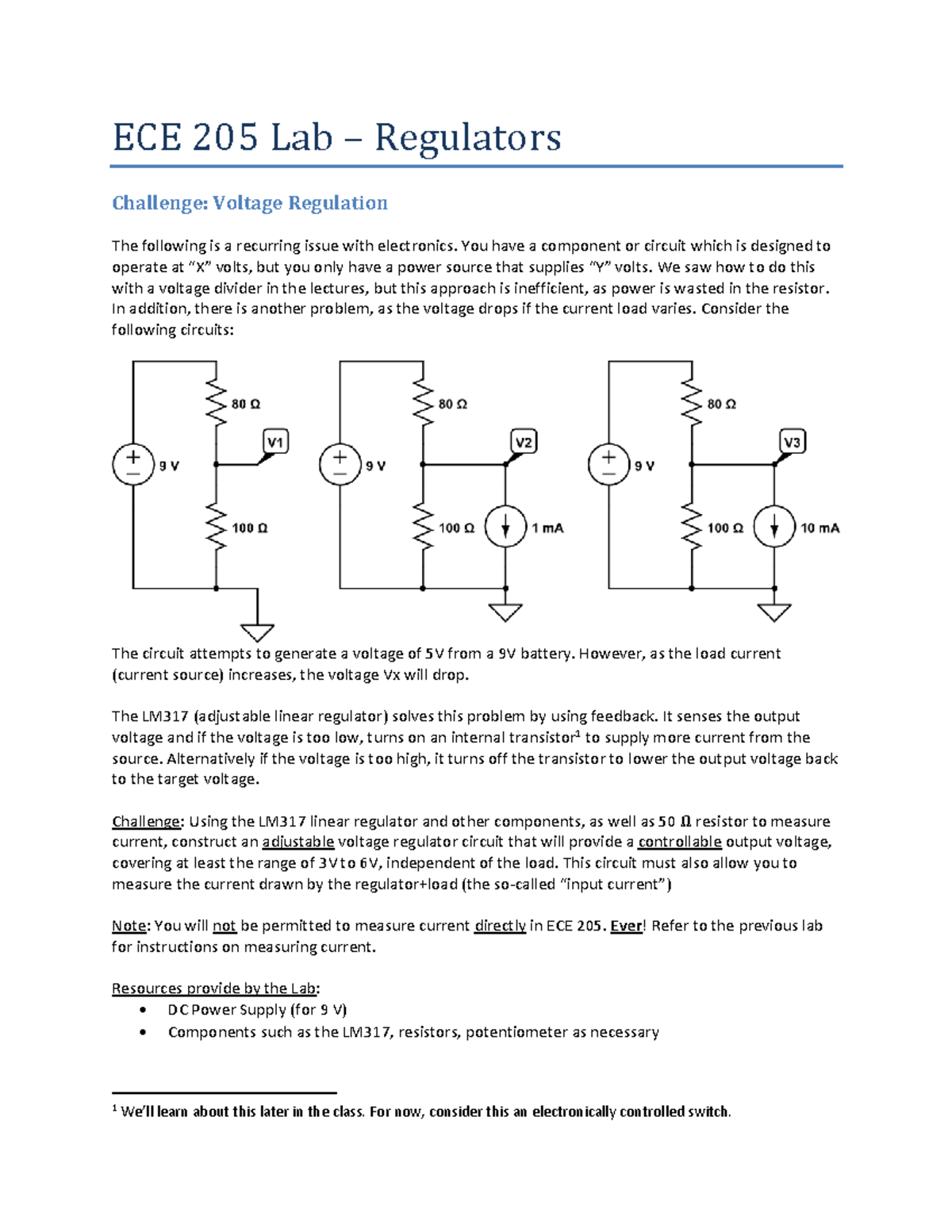 ECE 205 Lab Regulators Challenge: Voltage Regulation - Studocu