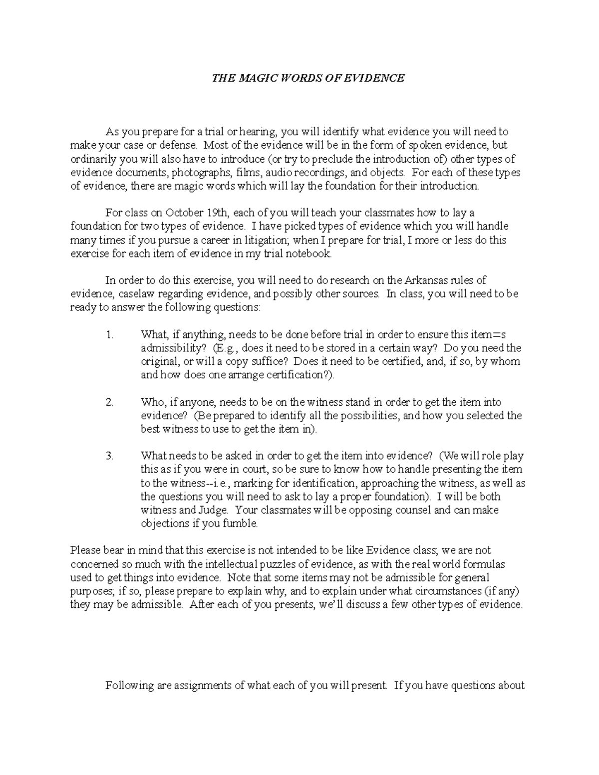 THE Magic Words OF Evidence fall 2021 - PADM 7393 - Studocu