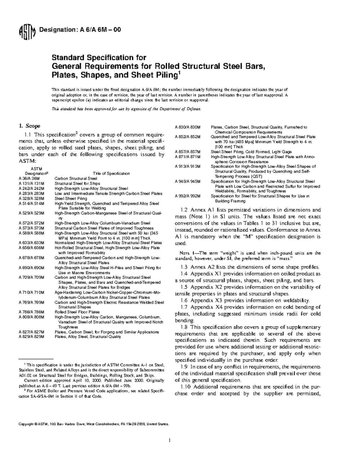 A-006 - NORMA ASTM A006 - Designation: A 6/A 6M – 00 Standard ...