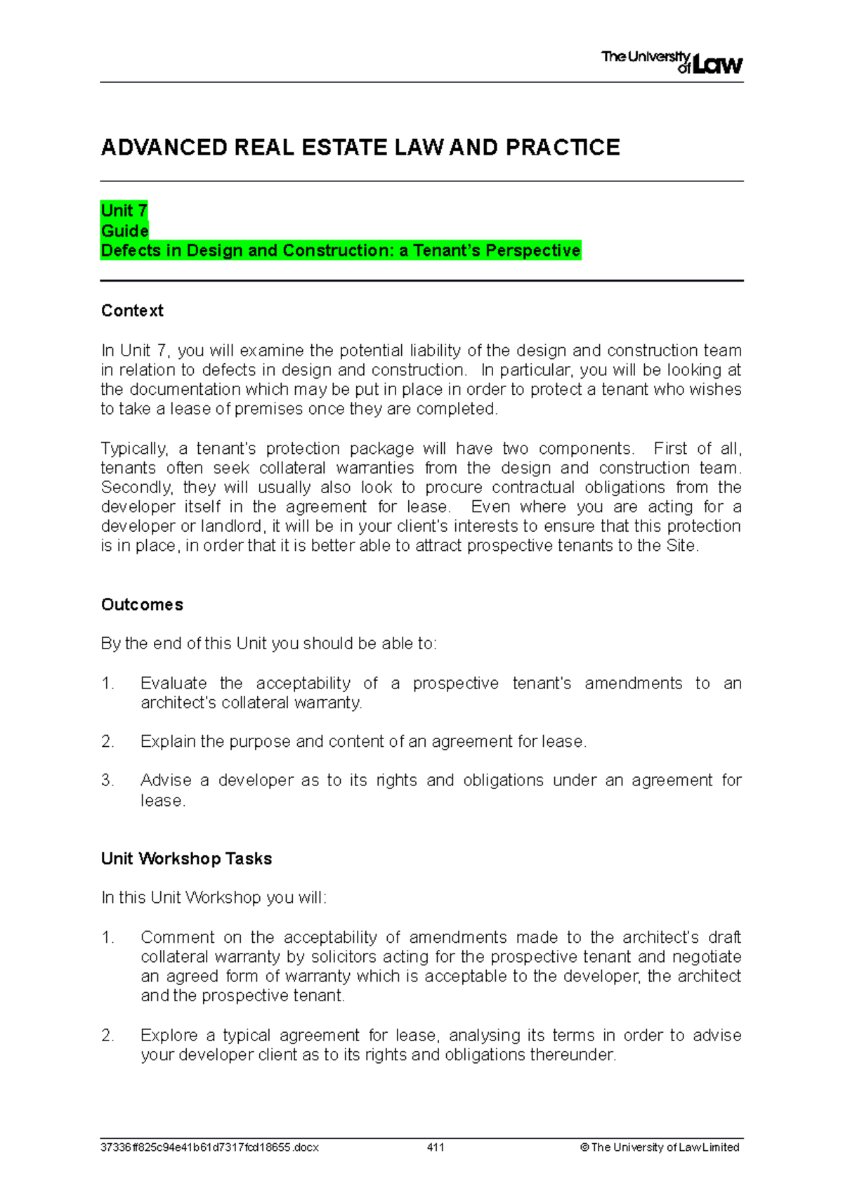 ADV RE WS7 - Advanced Real Estate Workshop notes - ADVANCED REAL ESTATE ...