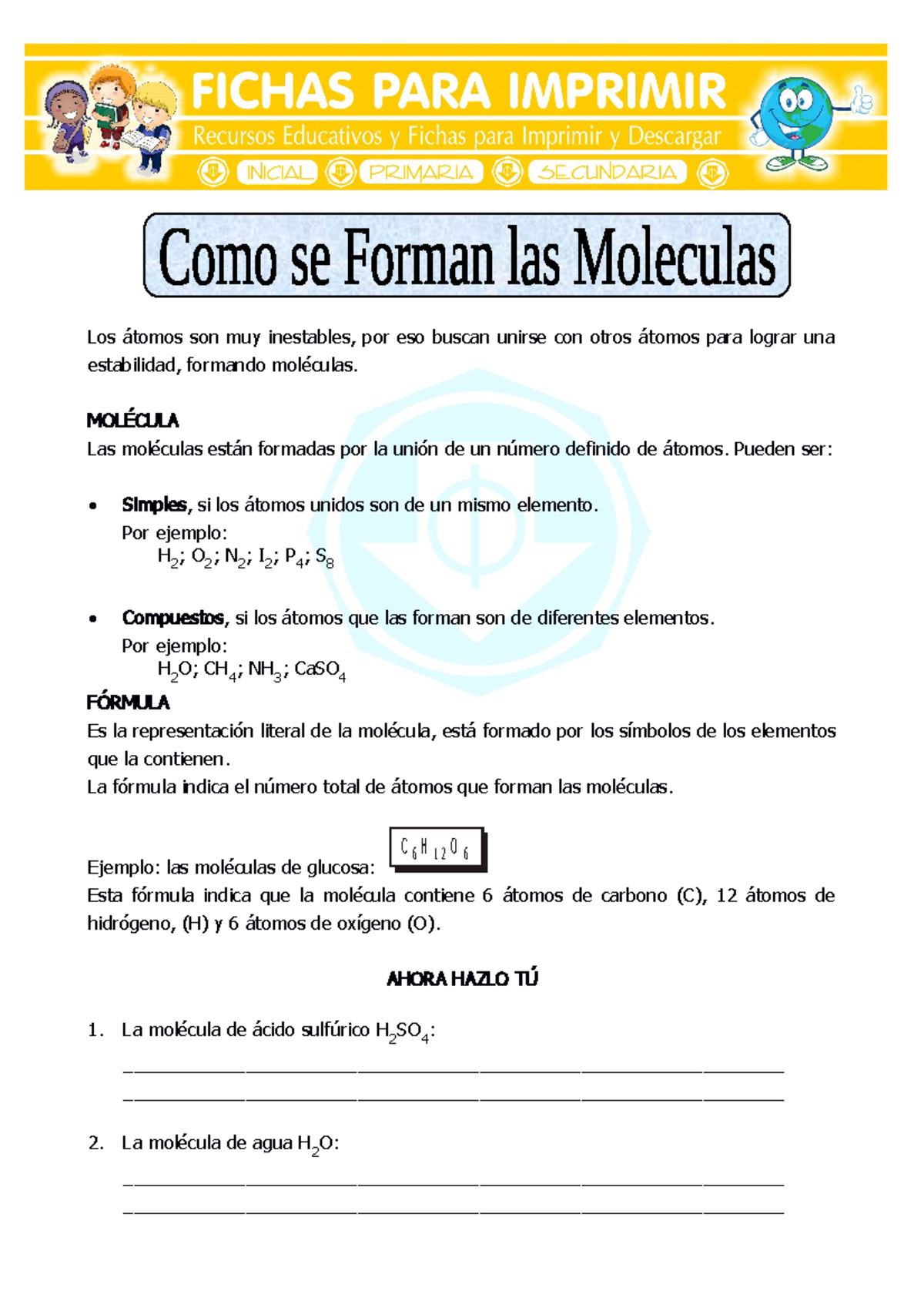 Ficha Como se Forman las Moleculas para Sexto de Primaria - Los átomos ...