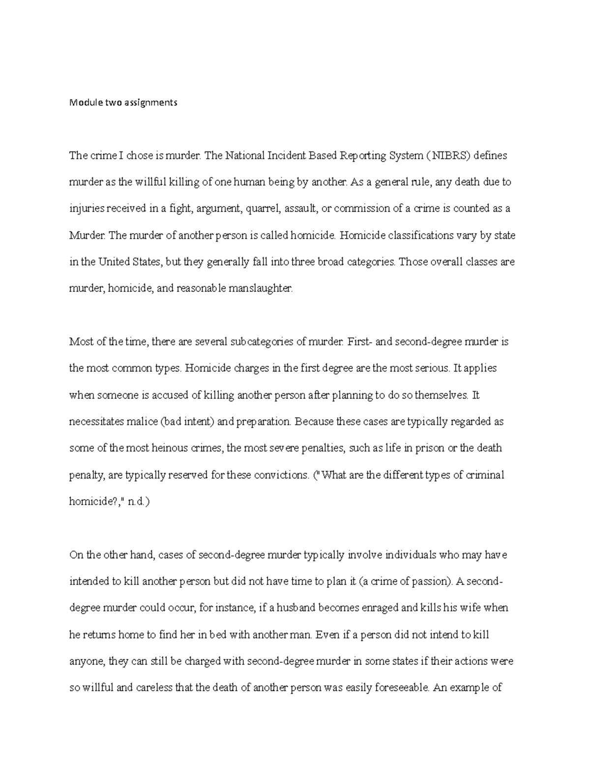 Criminology assignment 1 - Module two assignments The crime I chose is ...