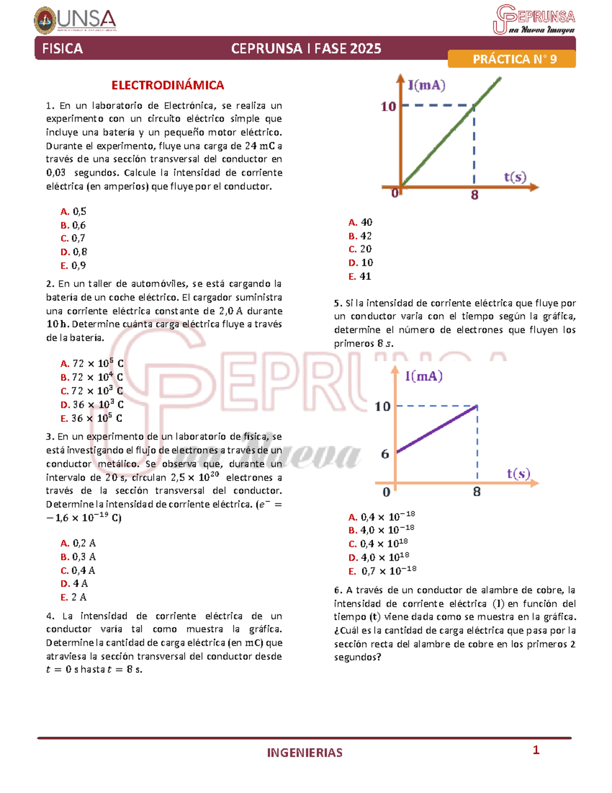 P9 - Fisica - elefctrodinamica - PRÁCTICA N° 9 1 ELECTRODINÁMICA En un laboratorio de ...