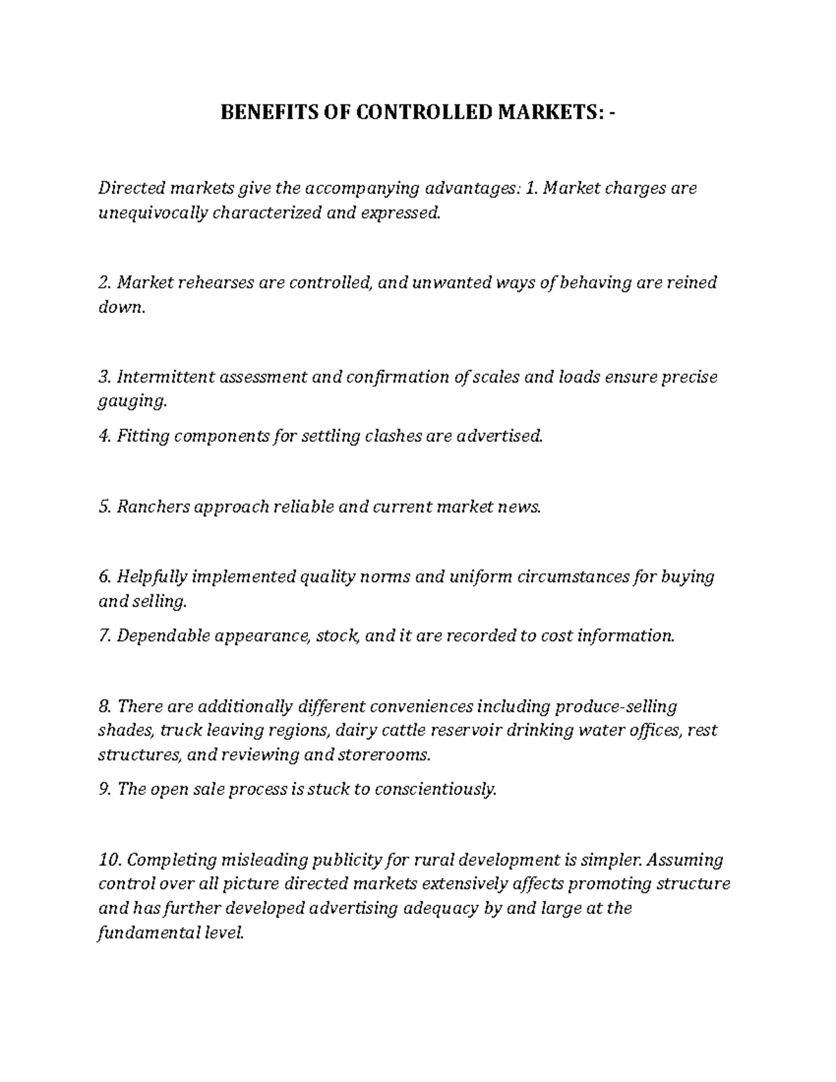 Benefits OF Controlled Markets - BENEFITS OF CONTROLLED MARKETS ...