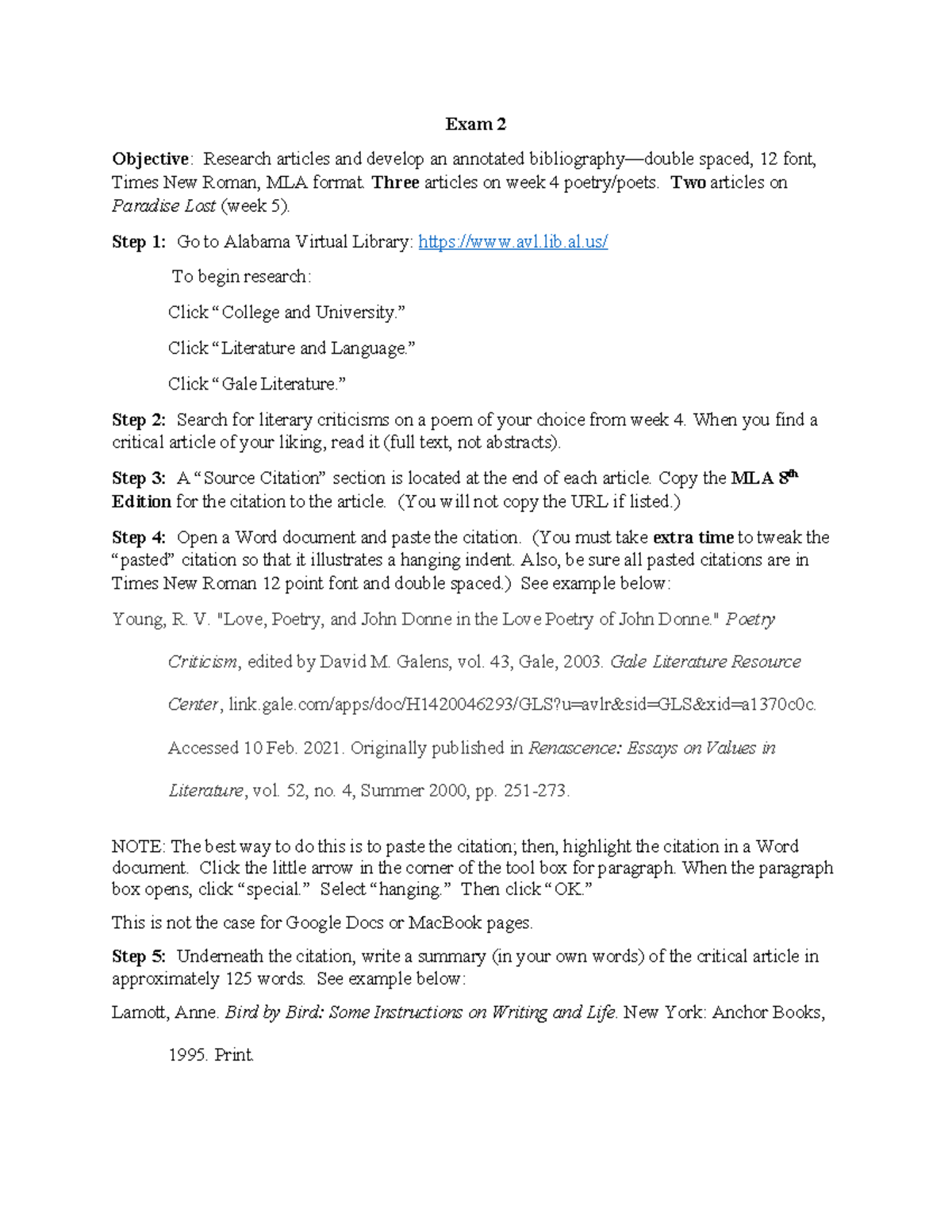 Exam 2 instructions - book - Exam 2 Objective: Research articles and develop an annotated - Studocu