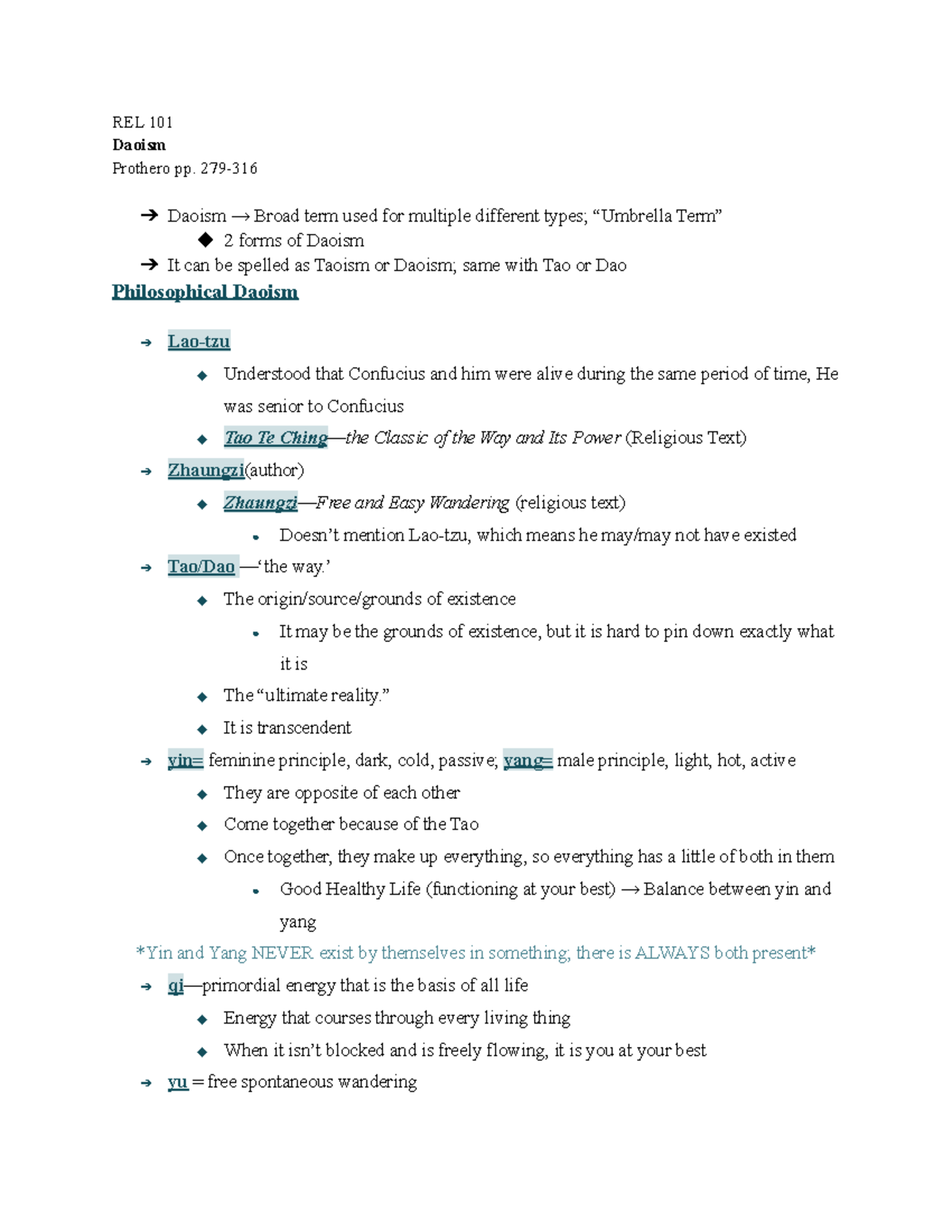 REL 101 Daoism Term Sheet - REL 101 Daoism Prothero pp. 279- Daoism → ...