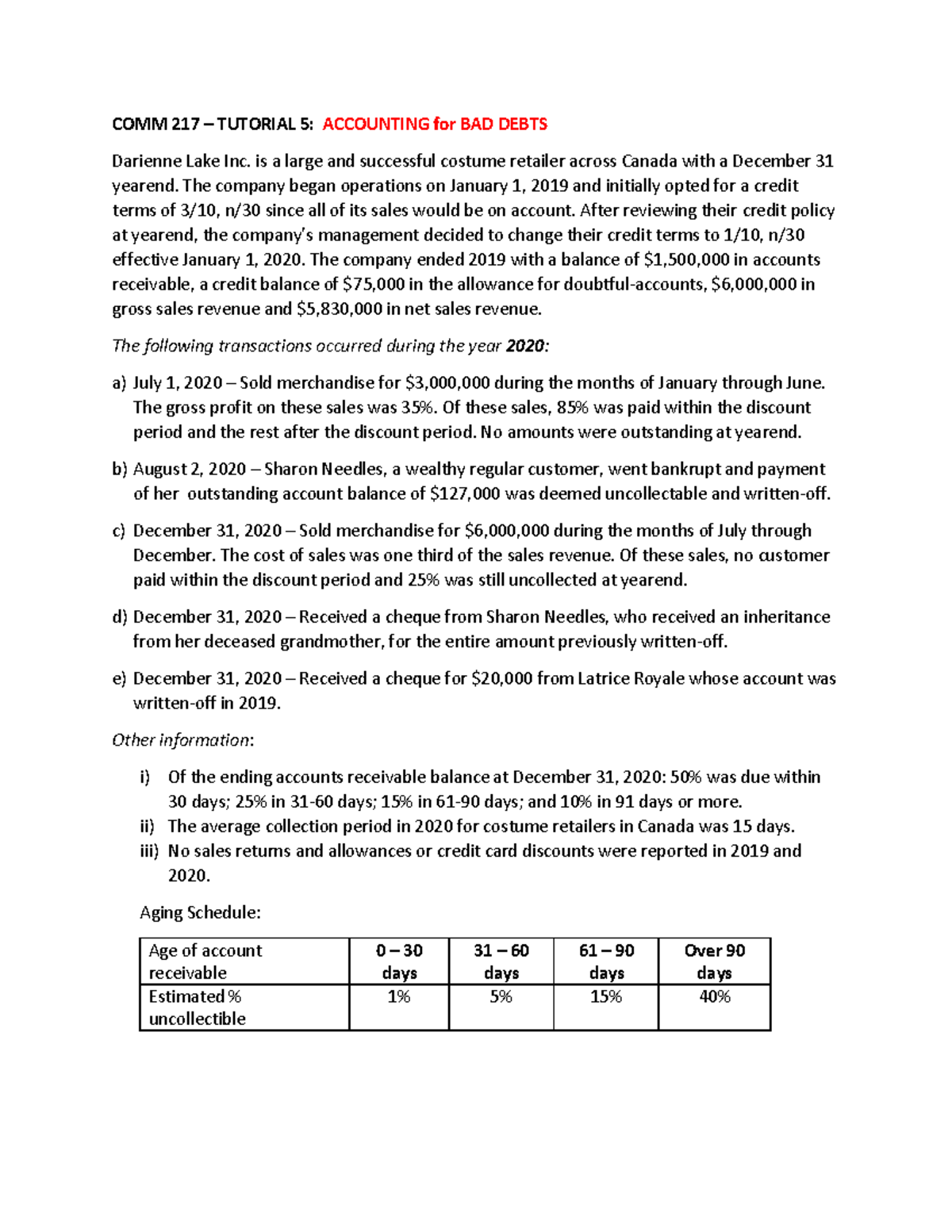 COMM 217 - Tutorial 5 - financial accounting - COMM 217 - Concordia - Studocu