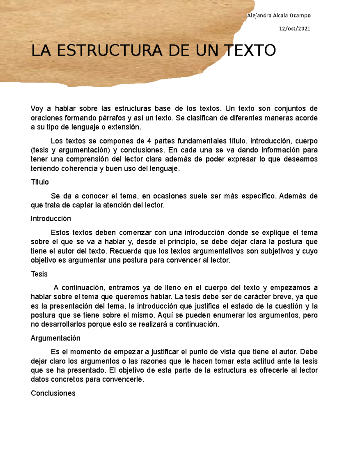 LA Estructura DE UN Texto Ale Alcala - Alejandra Alcala Ocampo LA ...