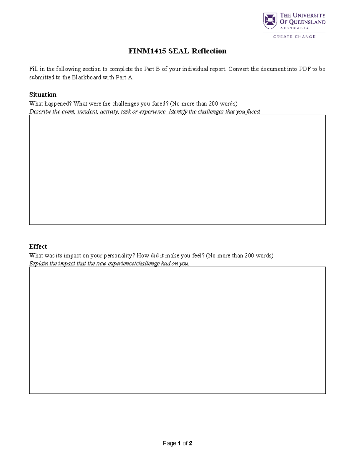 FINM1415 SEAL Reflection Template - FINM1415 SEAL Reflection Fill in ...