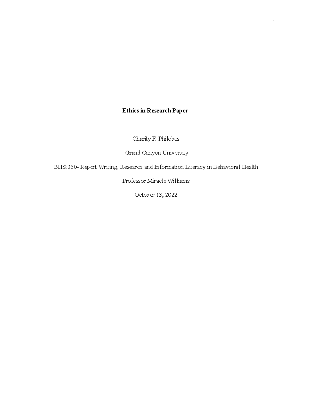 Ethics in Research Paper - Ethics in Research Paper Charity F. Philobes ...