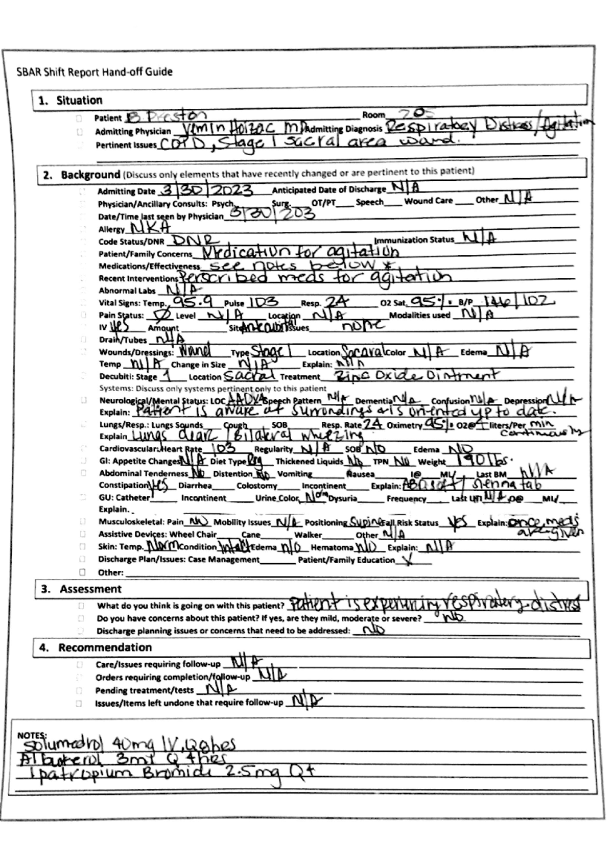 SBAR 4-3 - SBAR- sample - Studocu
