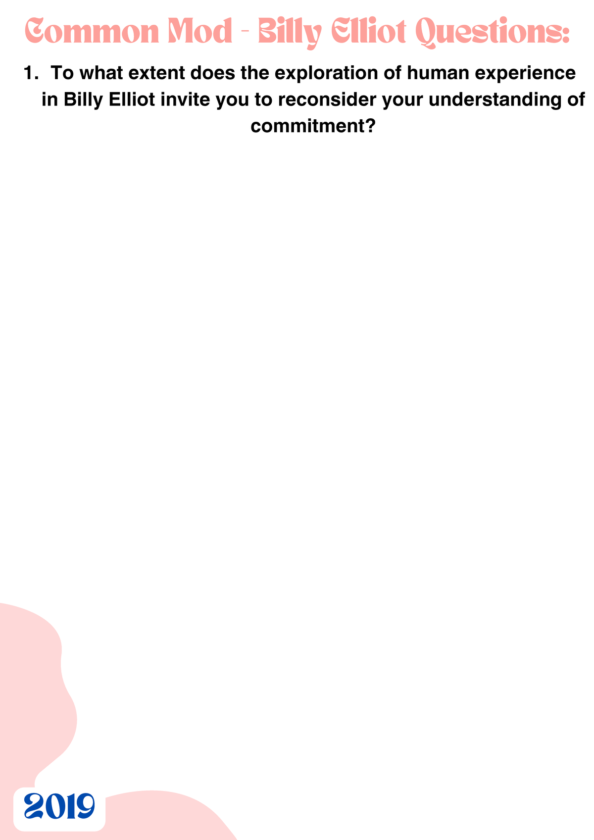 English essay planning sheets - Common Mod - Billy Elliot Questions: To ...