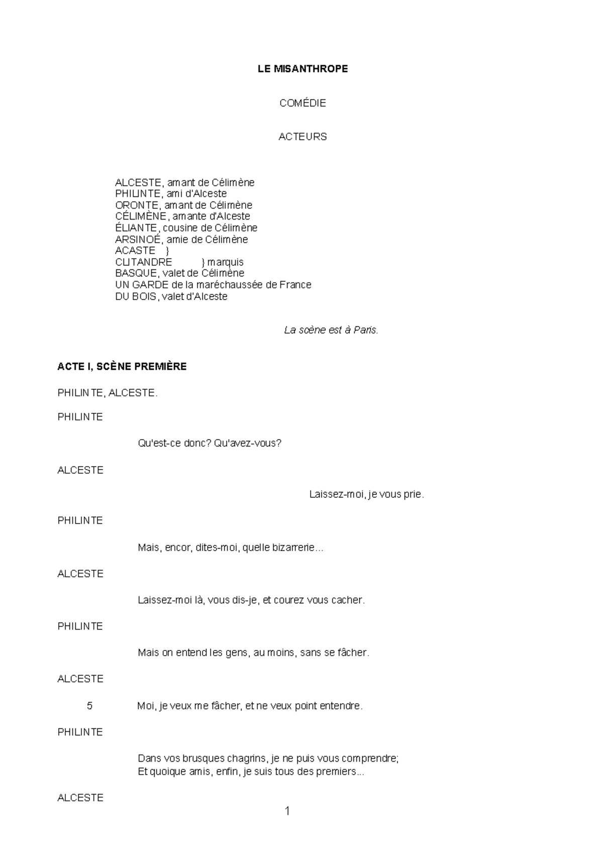 Le Misanthrope, opera completa - LE MISANTHROPE COMÉDIE ACTEURS ALCESTE ...