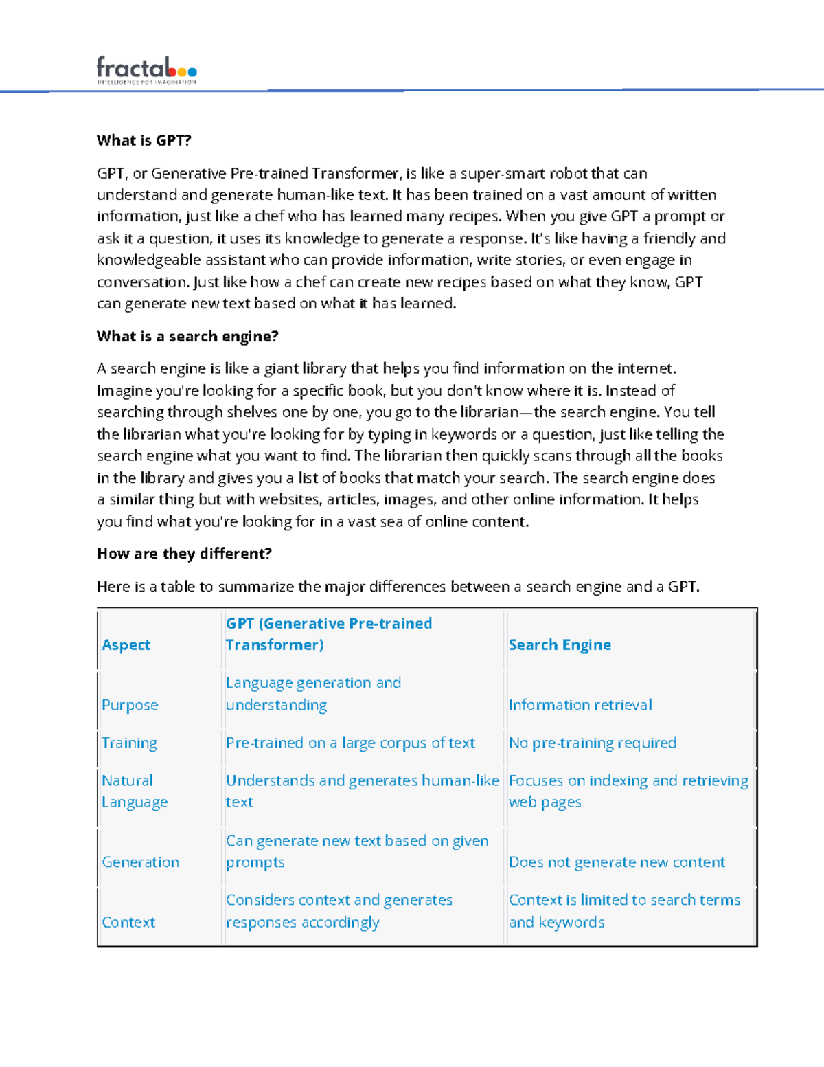 Search Engine Vs GPT - What is GPT? GPT, or Generative Pre-trained Transformer, is like a - Studocu