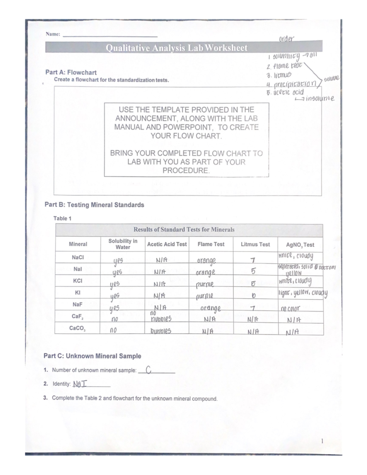 Qualitative Analysis Lab Worksheet - BIO-205 - Studocu