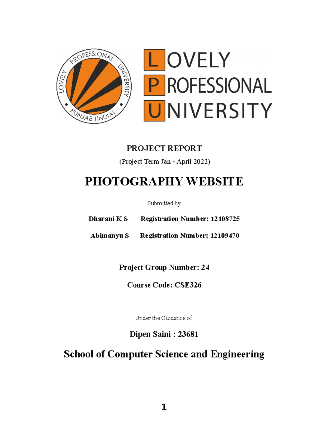 Cse326 Project Report Kjdnaousghdiouhaowhoiduhw Project Report Project Term Jan April