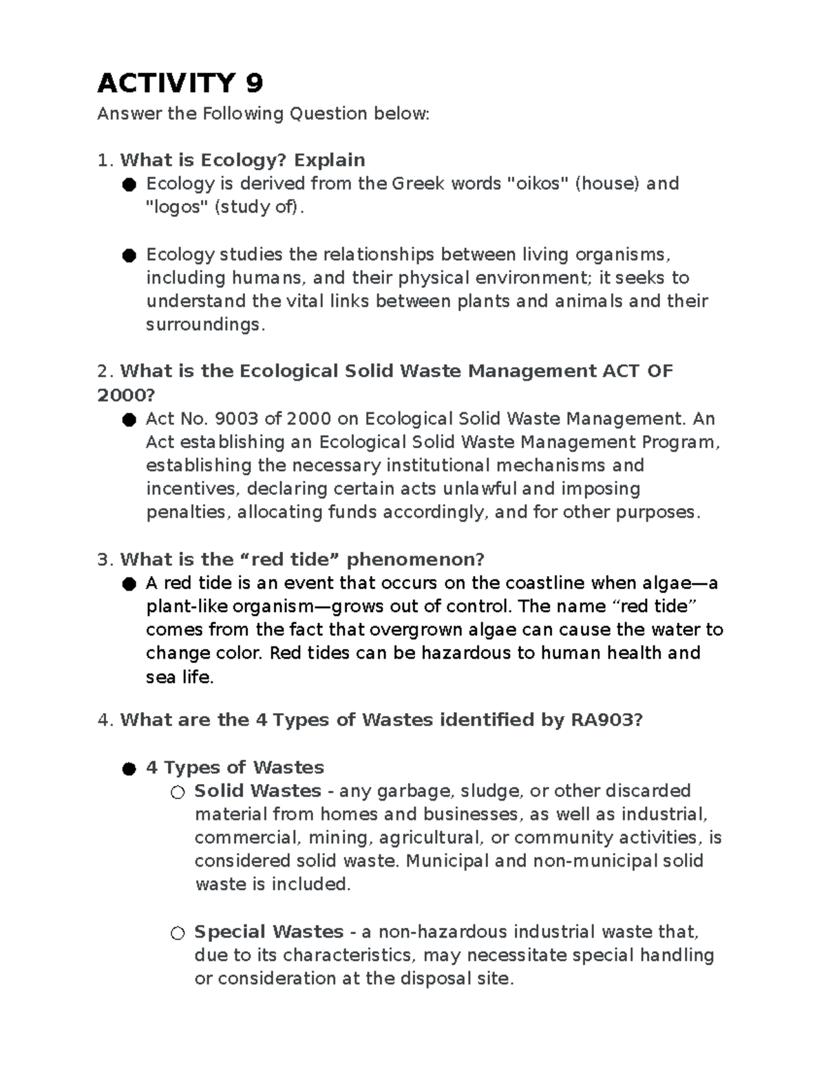 NSTP2 ACT9 - ECOLOGICAL / ENVIRONMENTAL MANAGEMENT - ACTIVITY 9 Answer ...