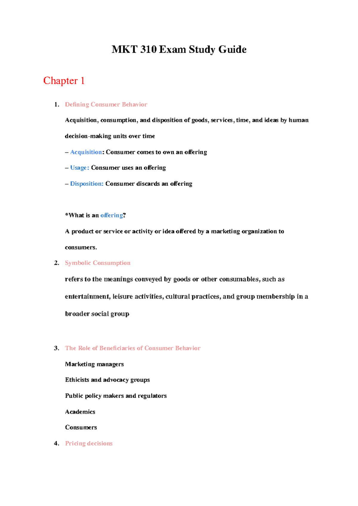 MKT 310 Exam Study Guide - Defining Consumer Behavior Acquisition ...