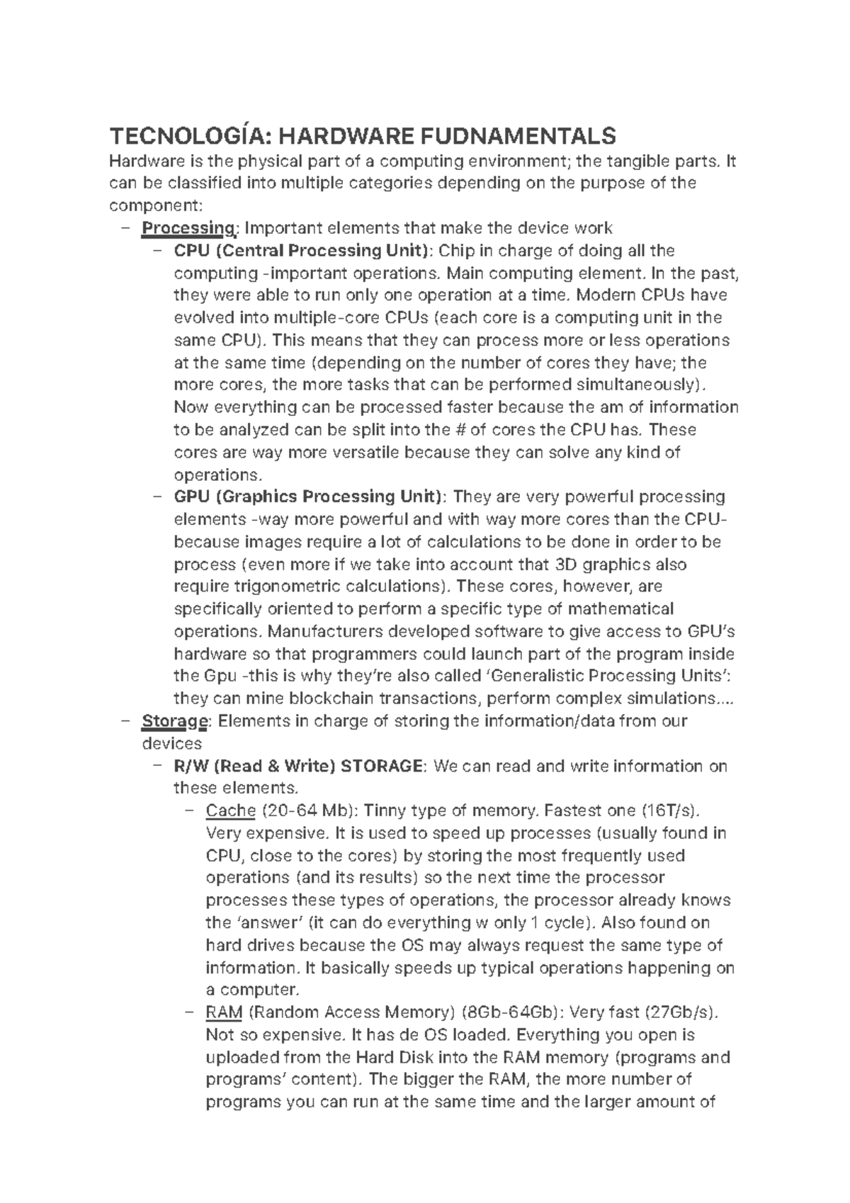 Topic 2: Hardware Fundamentals - – – – – – – – TECNOLOGÍA: HARDWARE ...