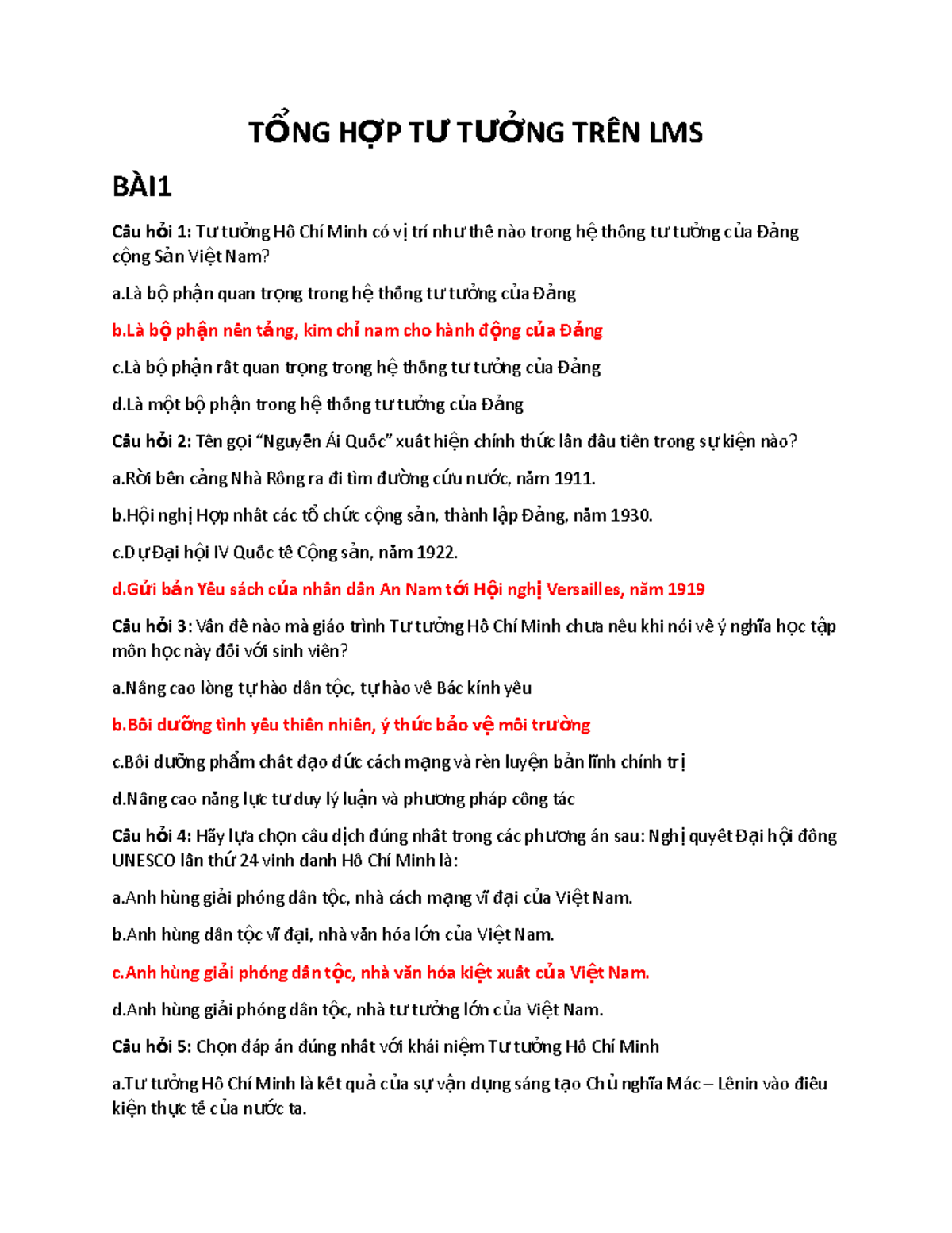 TỔNG HỢP TƯ TƯỞNG TRÊN LMS - T ỔNG H ỢP T Ư T ƯỞNG TRÊN LMS BÀI Câu h ...