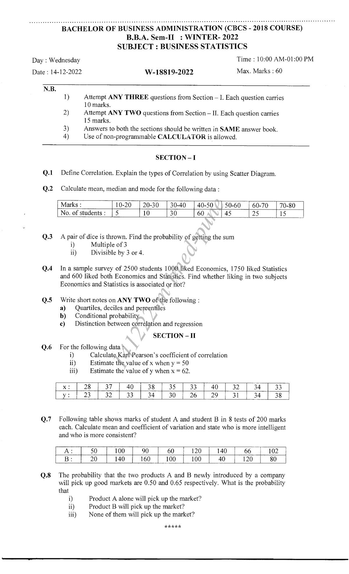 Business Statistics questions - Business Management - 141222-m-imed ...