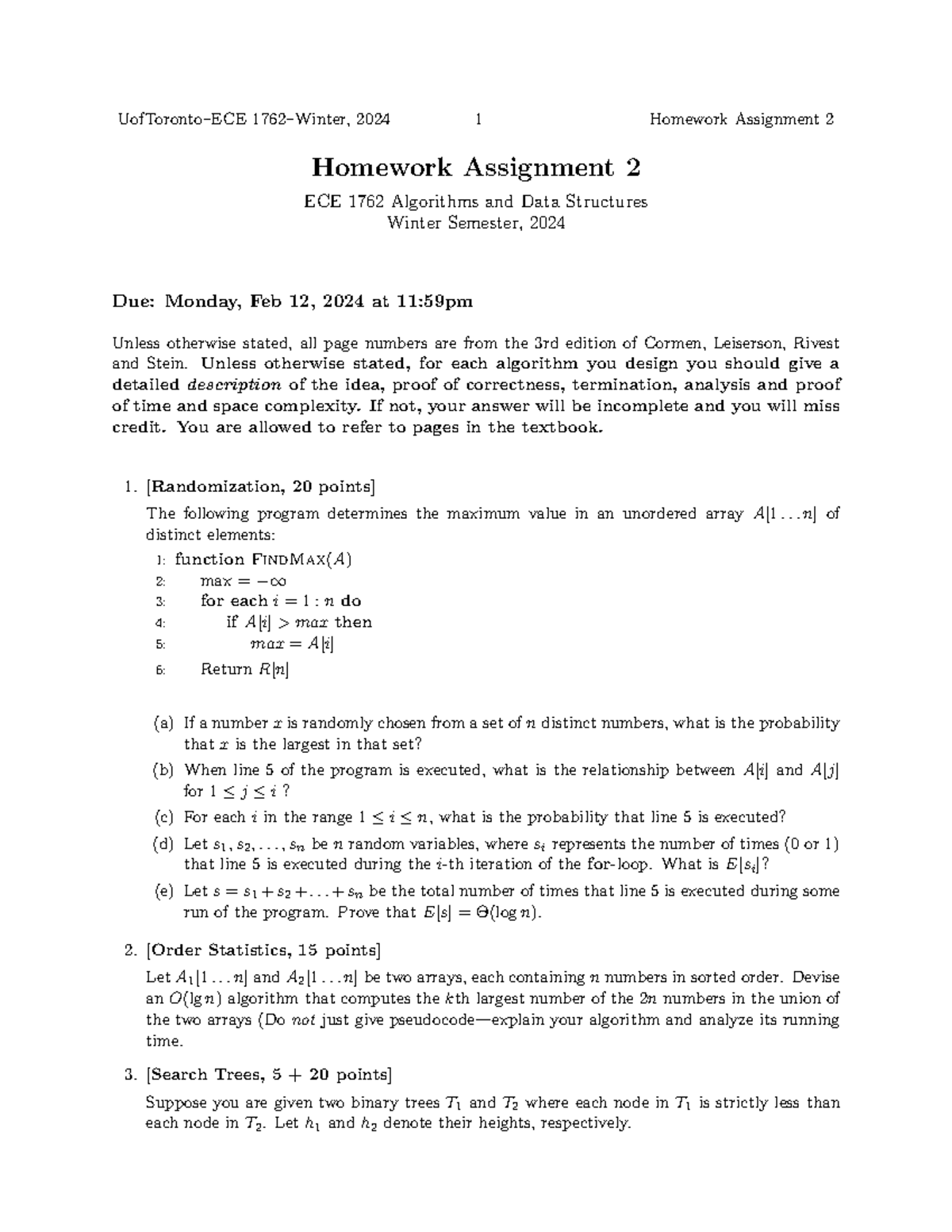 Og ECE1762 HW2 - assignment - UofToronto–ECE 1762–Winter, 2024 1 Homework Assignment 2 Homework ...