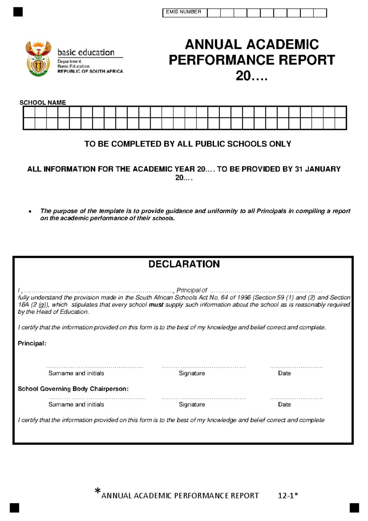 Approved Annual Academic Performance Reporting Template 2022 - SCHOOL ...