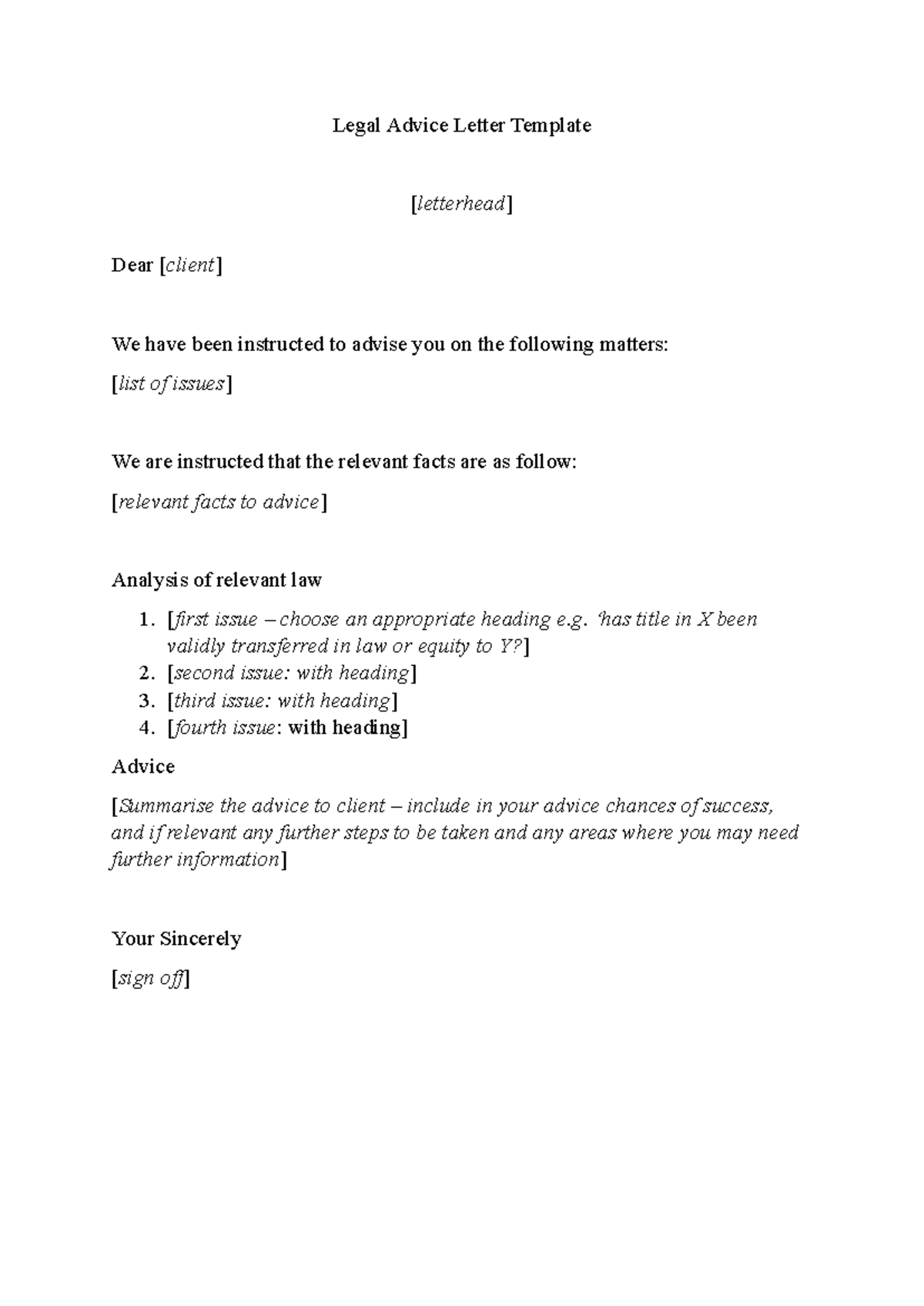 Client Legal Advice Letter Template - Legal Advice Letter Template ...