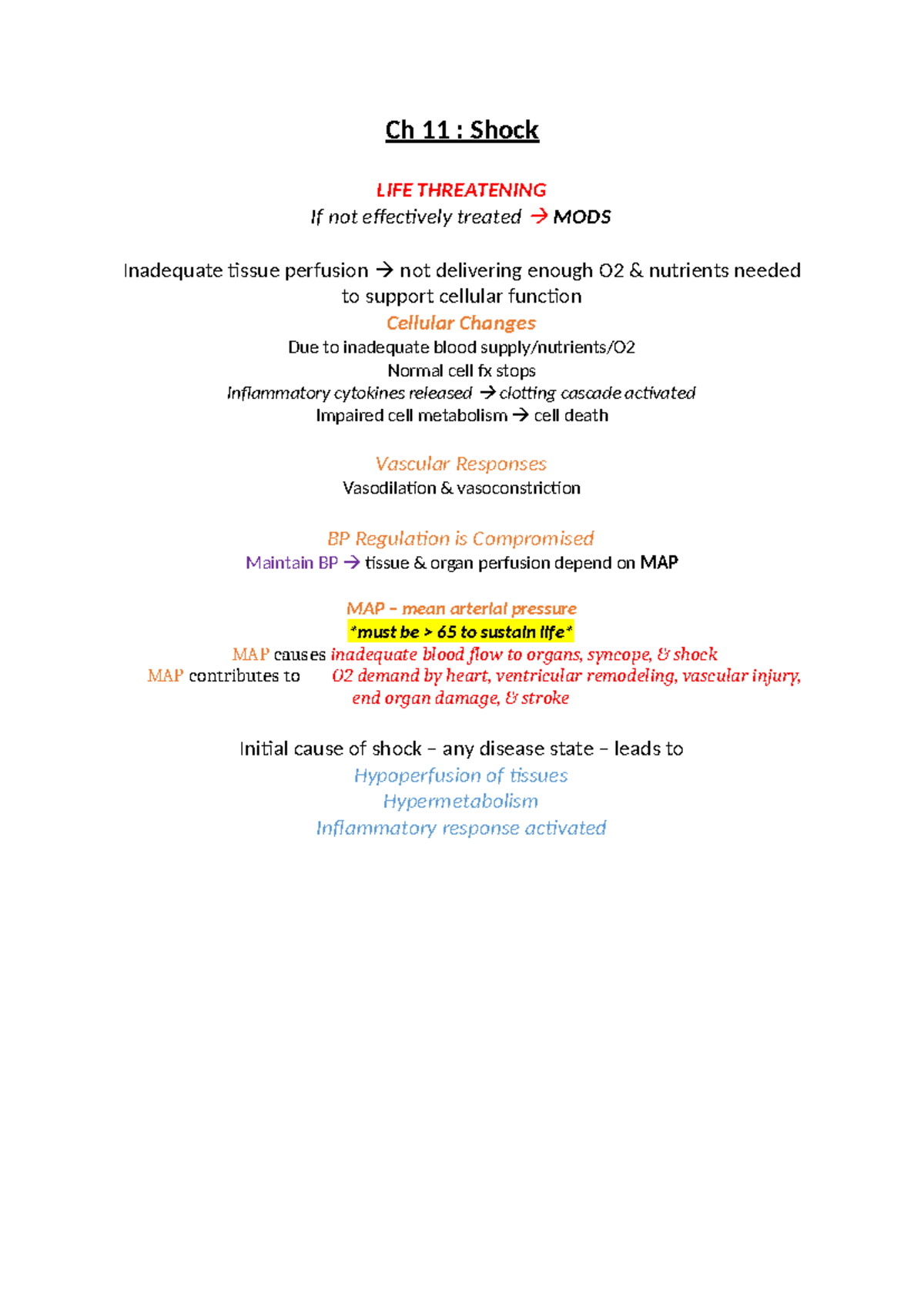 Shock - Ch 11 : Shock LIFE THREATENING If not effectively treated MODS ...