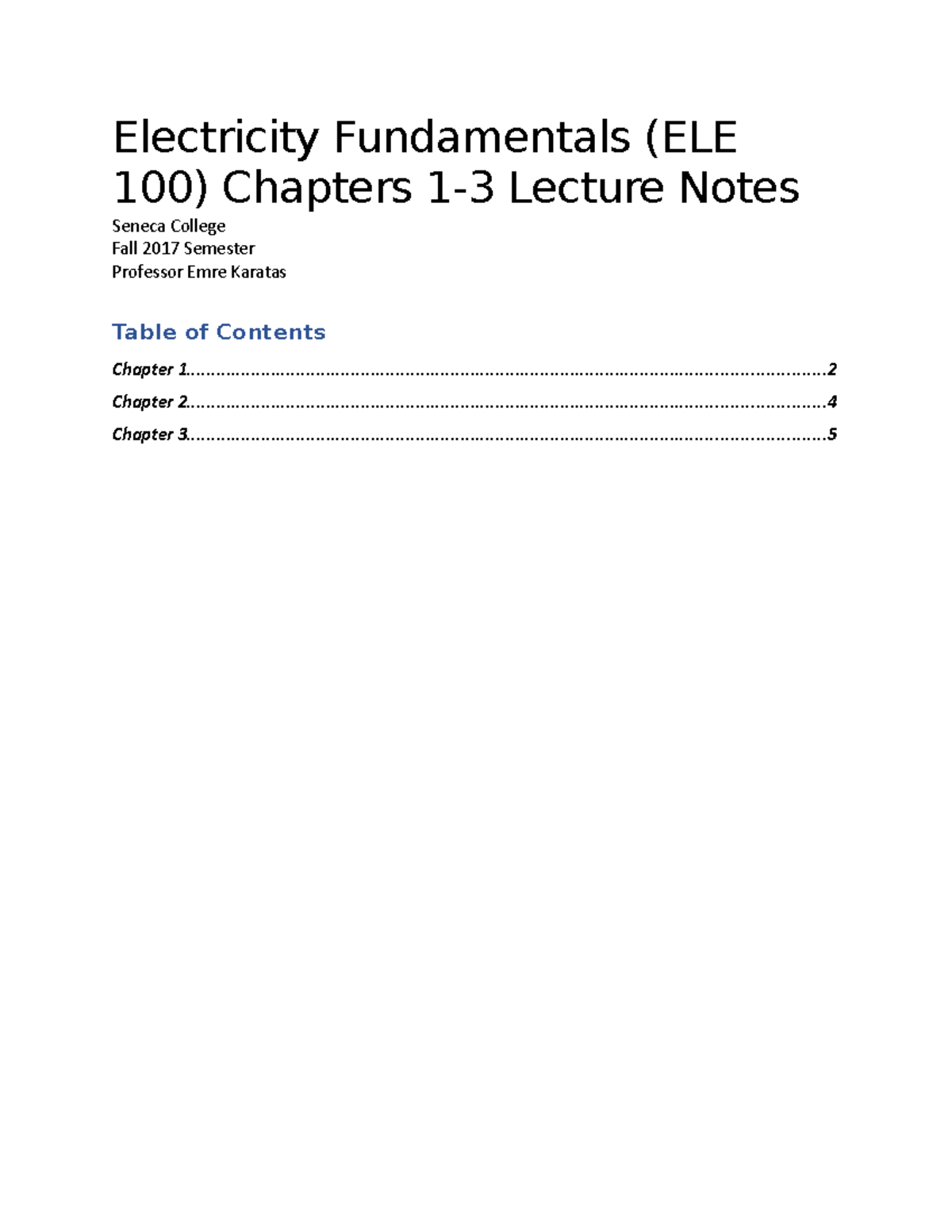 ELE 100 Lecture Notes - Electricity Fundamentals (ELE 100) Chapters 1-3 ...