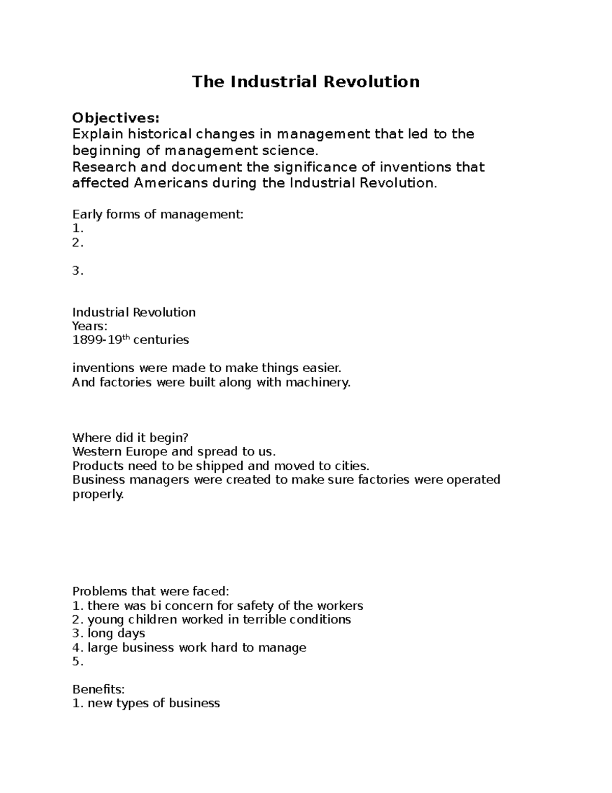 Management Throught the Ages Guided Note Worksheet - The Industrial ...