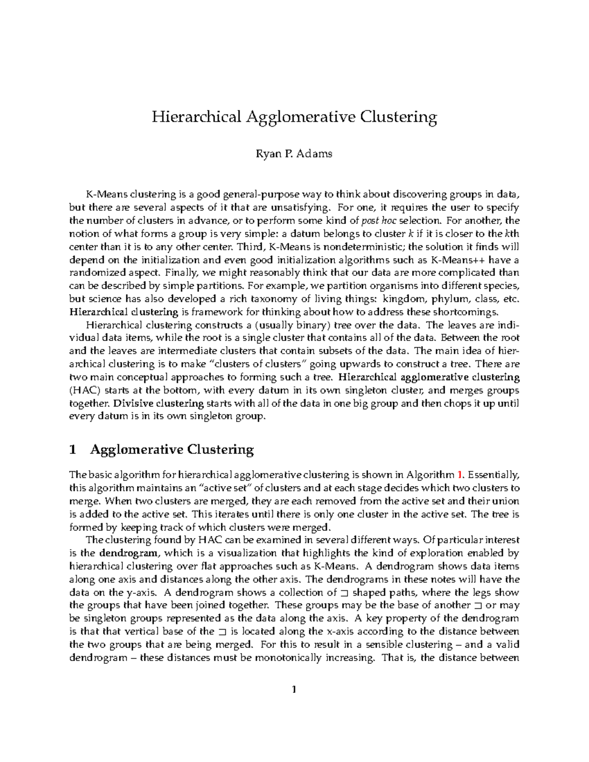 Hac - Lecture notes 6 - Hierarchical Agglomerative Clustering Ryan P ...