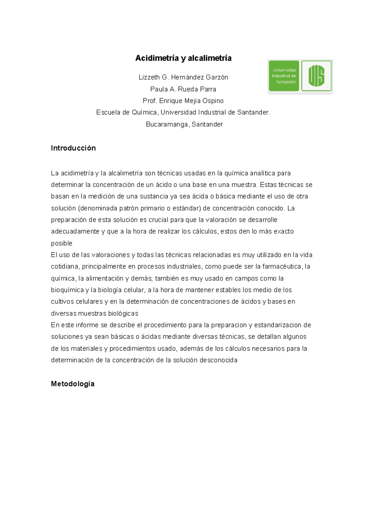 Acidimetría y alcalimetría - Acidimetría y alcalimetría Lizzeth G ...