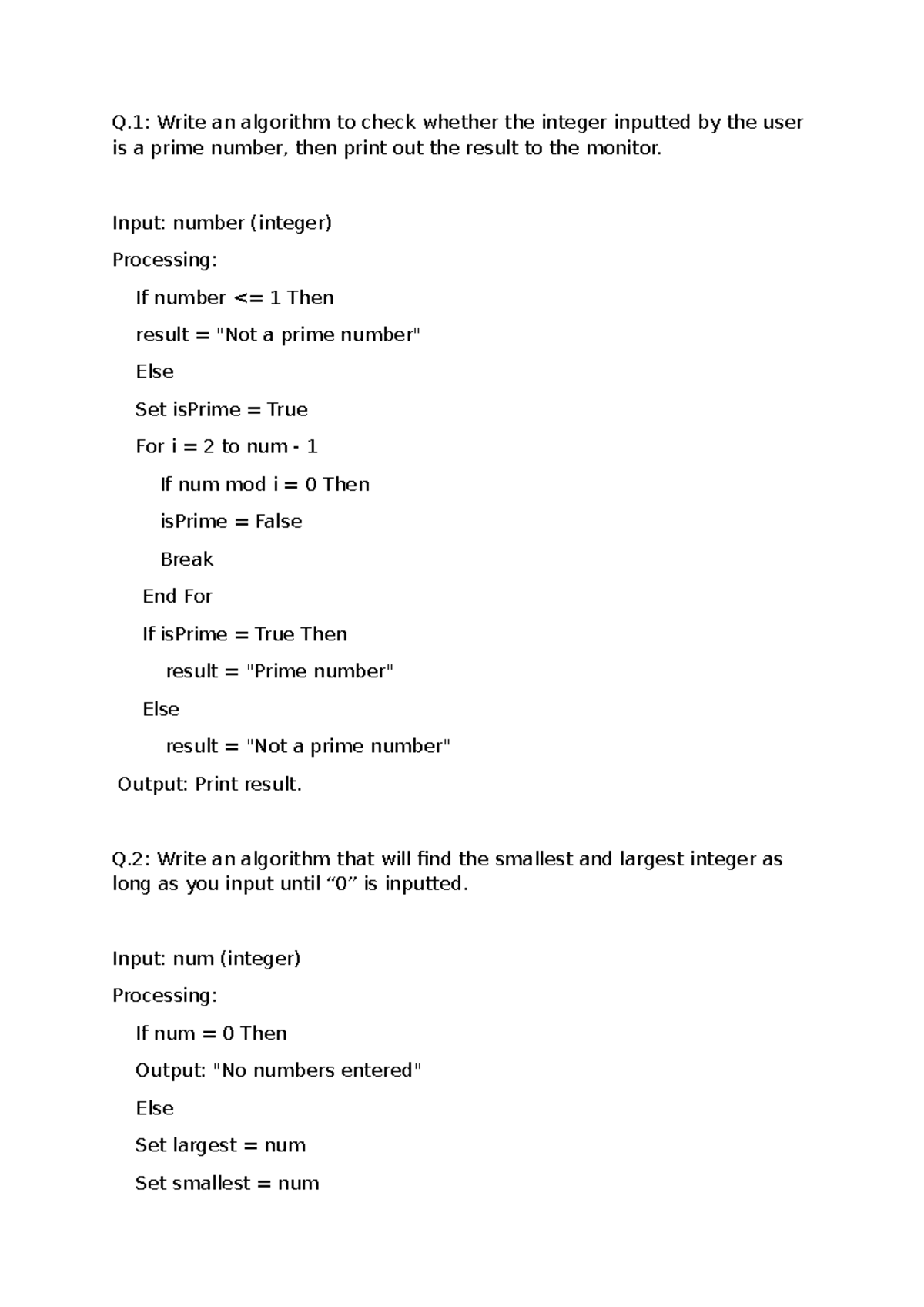 LE Nguyen NAM Truong-SE173668-LAB2 - Q: Write an algorithm to check whether the integer inputted ...