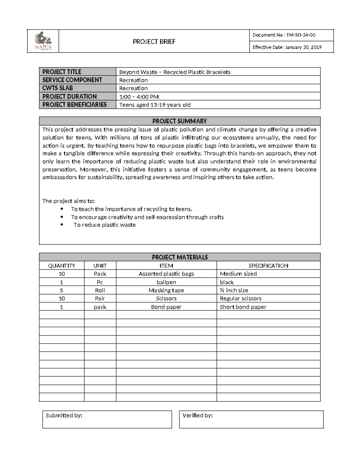 Project Brief - PROJECT BRIEF Document No.: FM-SO-34- Effective Date ...