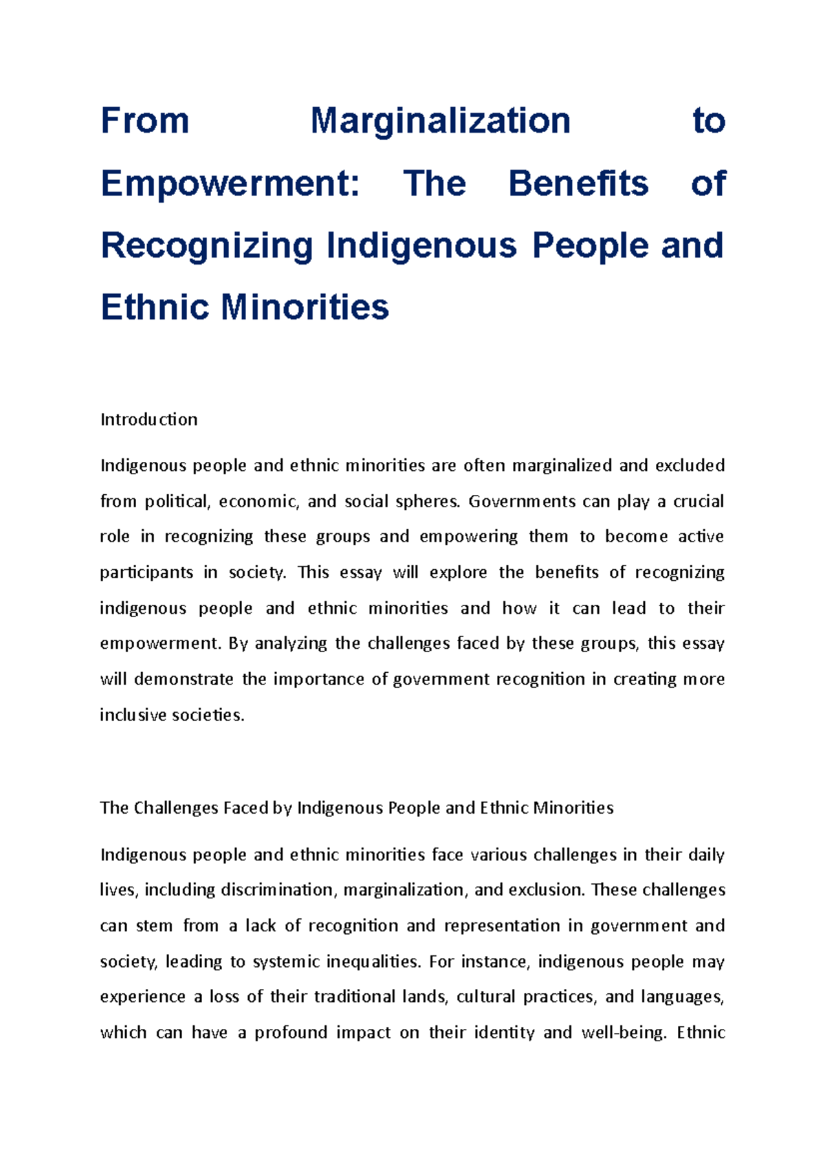 From Marginalization to Empowerment, The Benefits of Recognizing ...