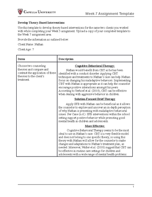 Unit 7 Assignment 1- Sarah - Develop Theory-Based Interventions Use this template to develop ...