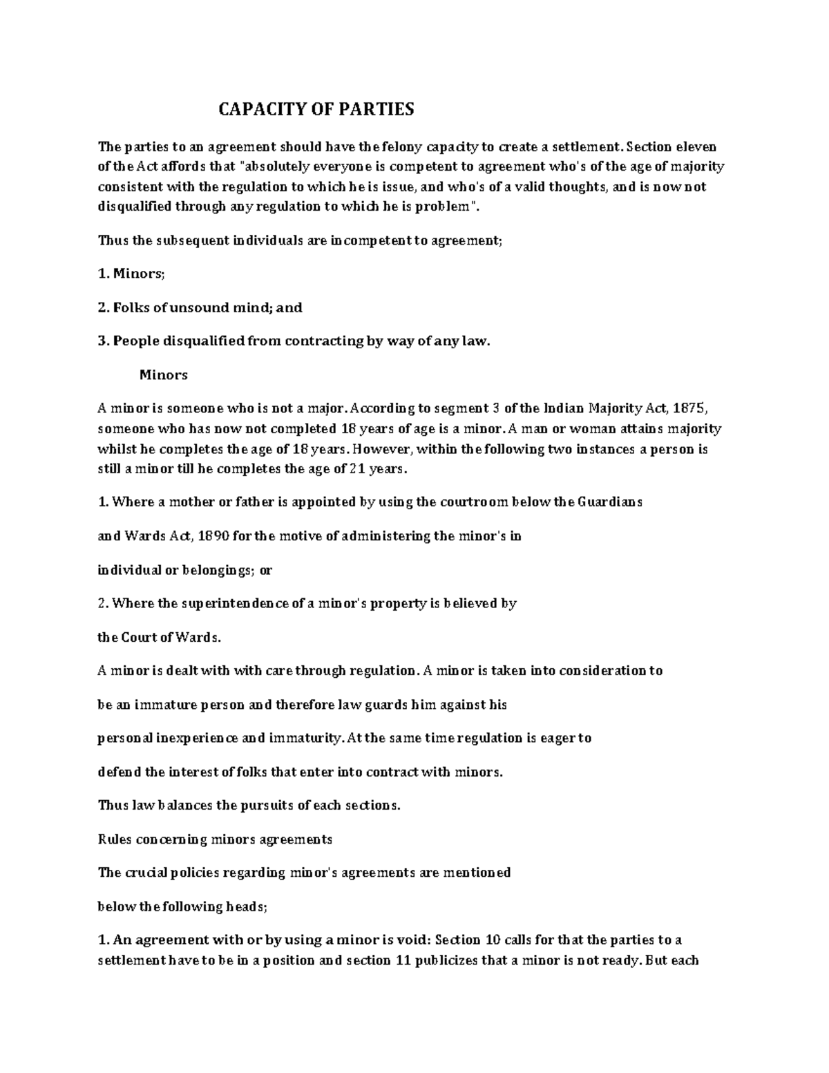 Capacity OF Parties - Lecture notes - Business law - MG University ...