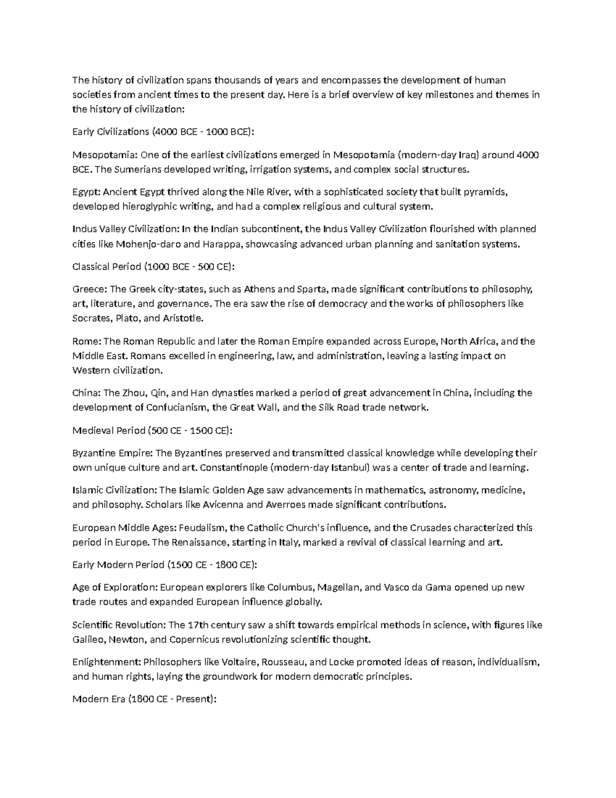 Civilization - Here is a brief overview of key milestones and themes in ...