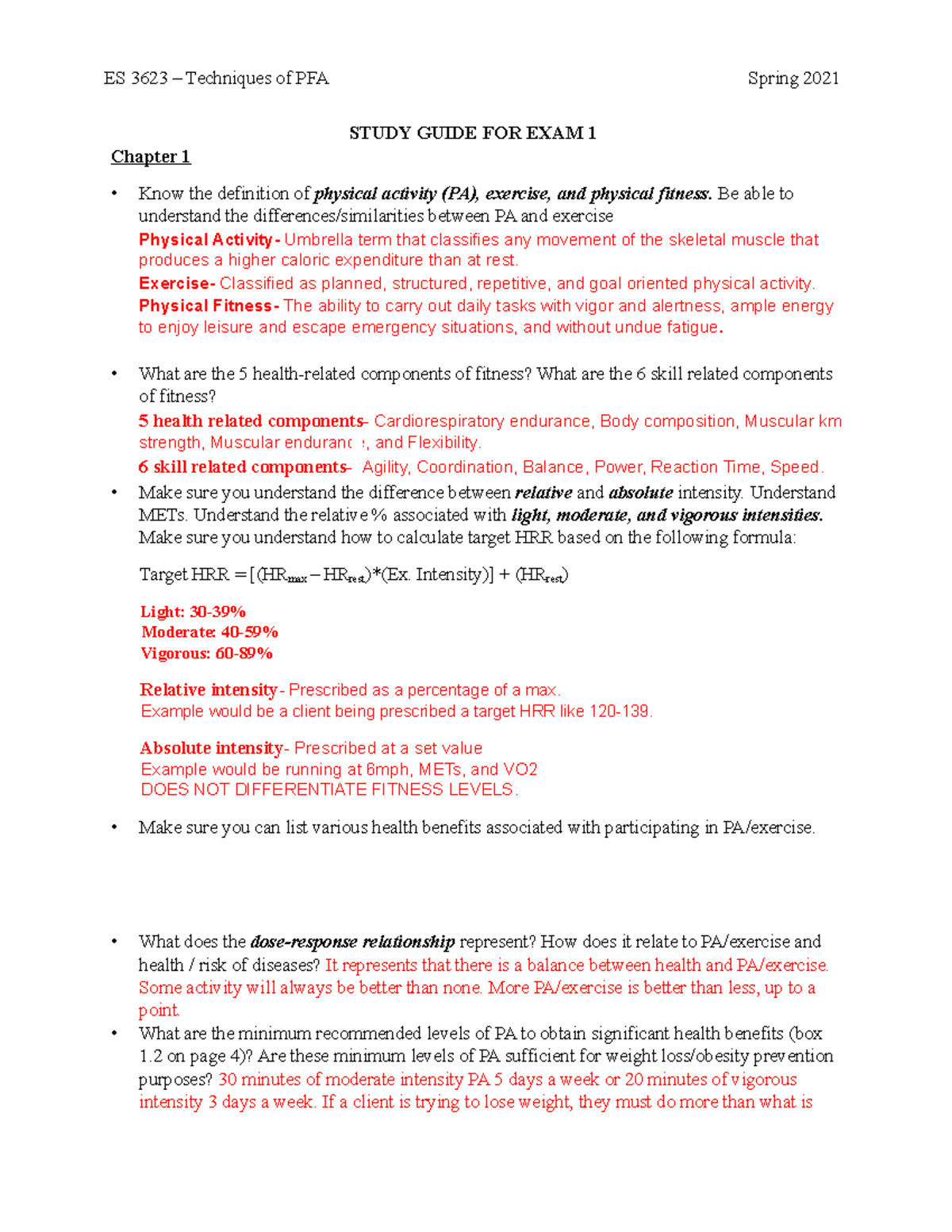 Kinesiology Study guide - Exam 1 - ES 3623 – Techniques of PFA Spring ...