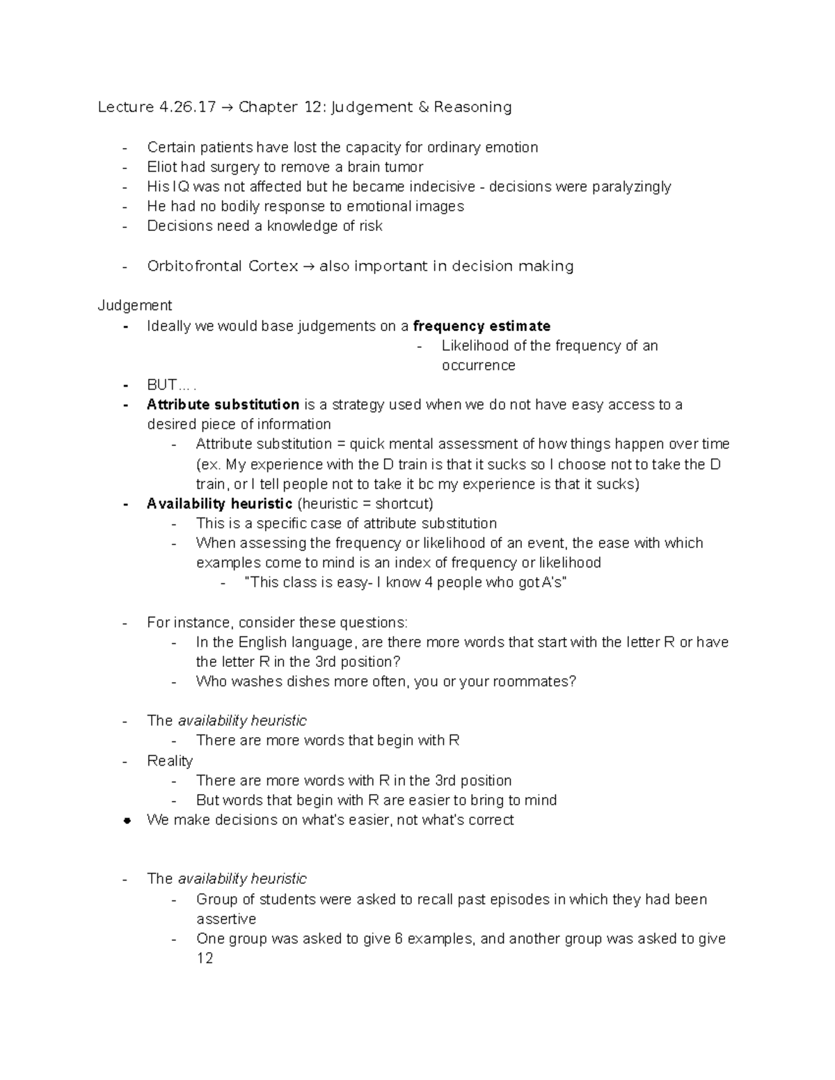 Cognitive Psychology - Lecture 14 - Judgement & Reasoning (Part 1) - Lecture 4.26 → Chapter 12 ...