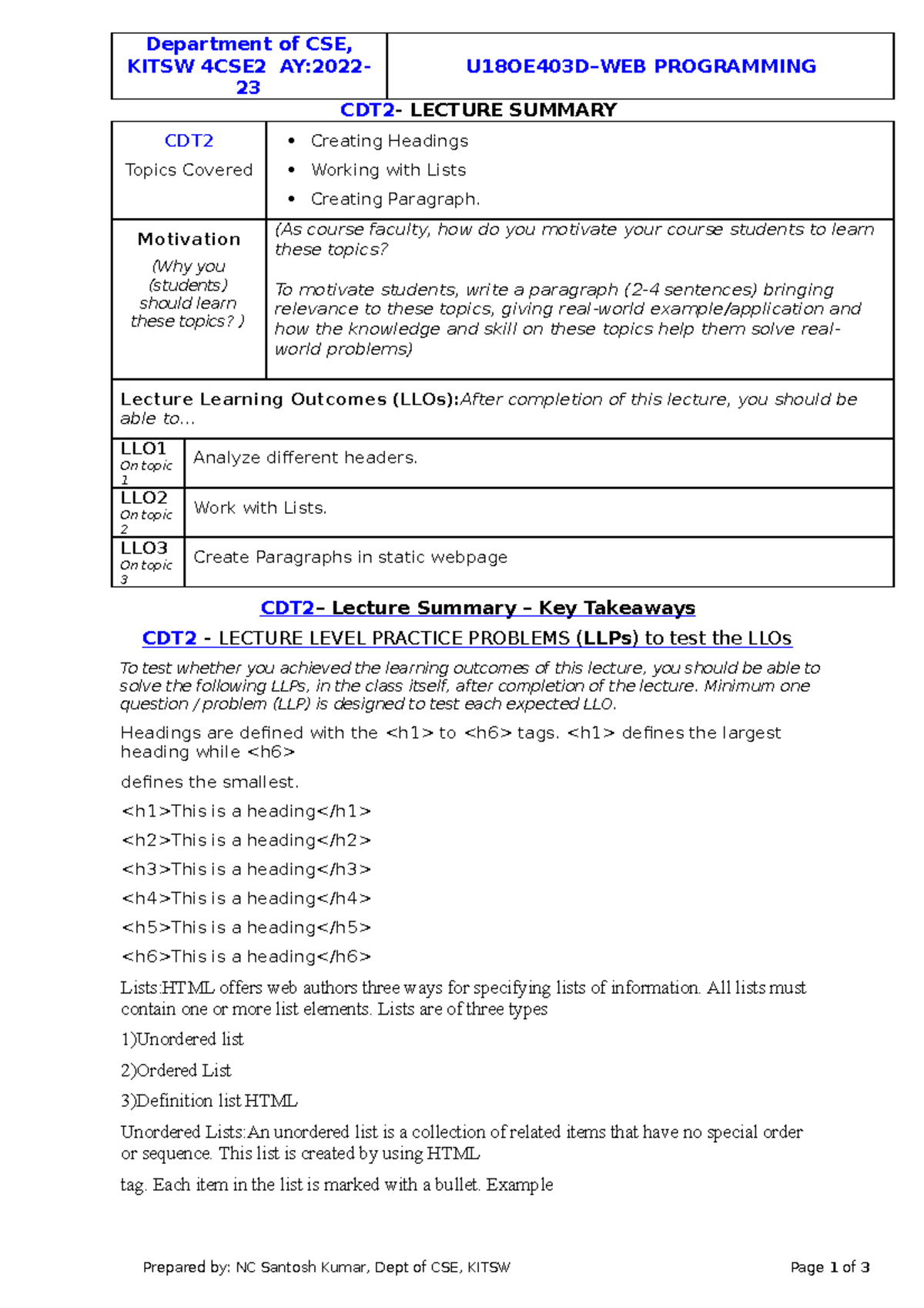 Wp Cdt2 Summary Web Programming Important Topic Department Of Cse Kitsw 4cse2 Ay2022 23